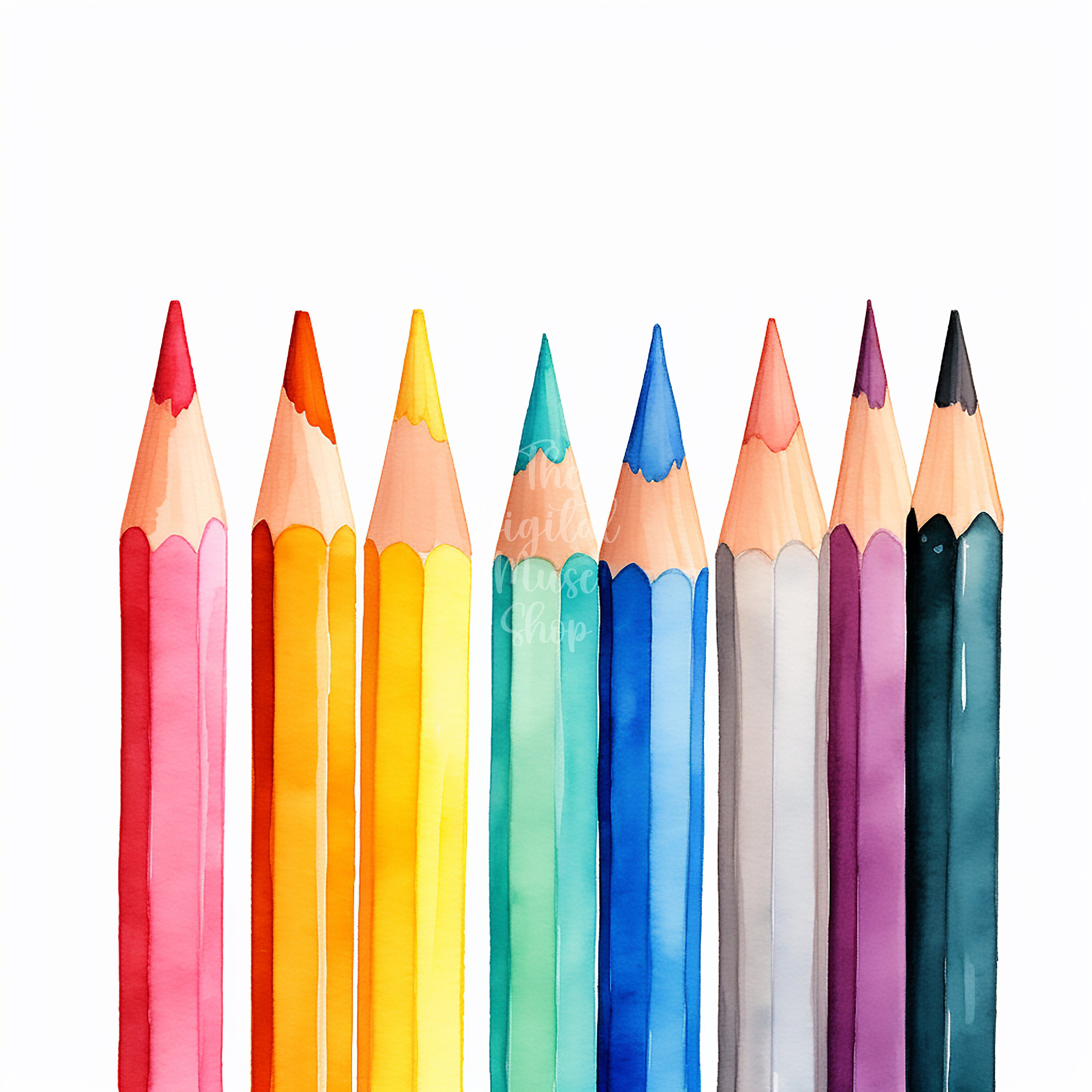 Colored Pencils Clipart, 11 High Quality Jpgs, Watercolor Pencils ...