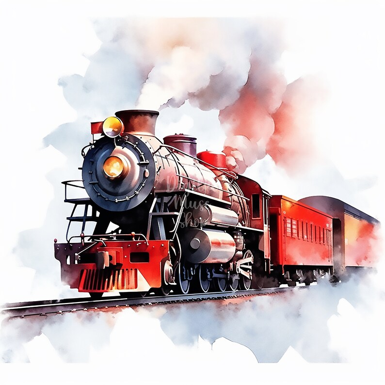 Old Steam Locomotive Clipart Watercolor Locomotive Art Train - Etsy
