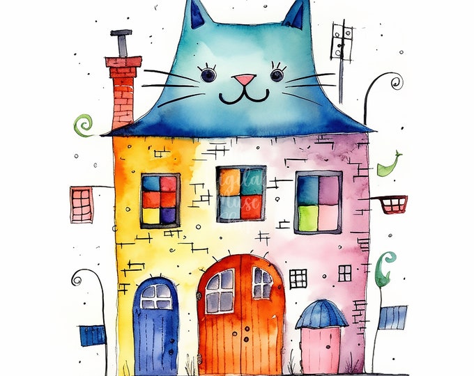 Whimsical Cat House Clipart Bundle • 10 Watercolor Jpgs • Junk ...
