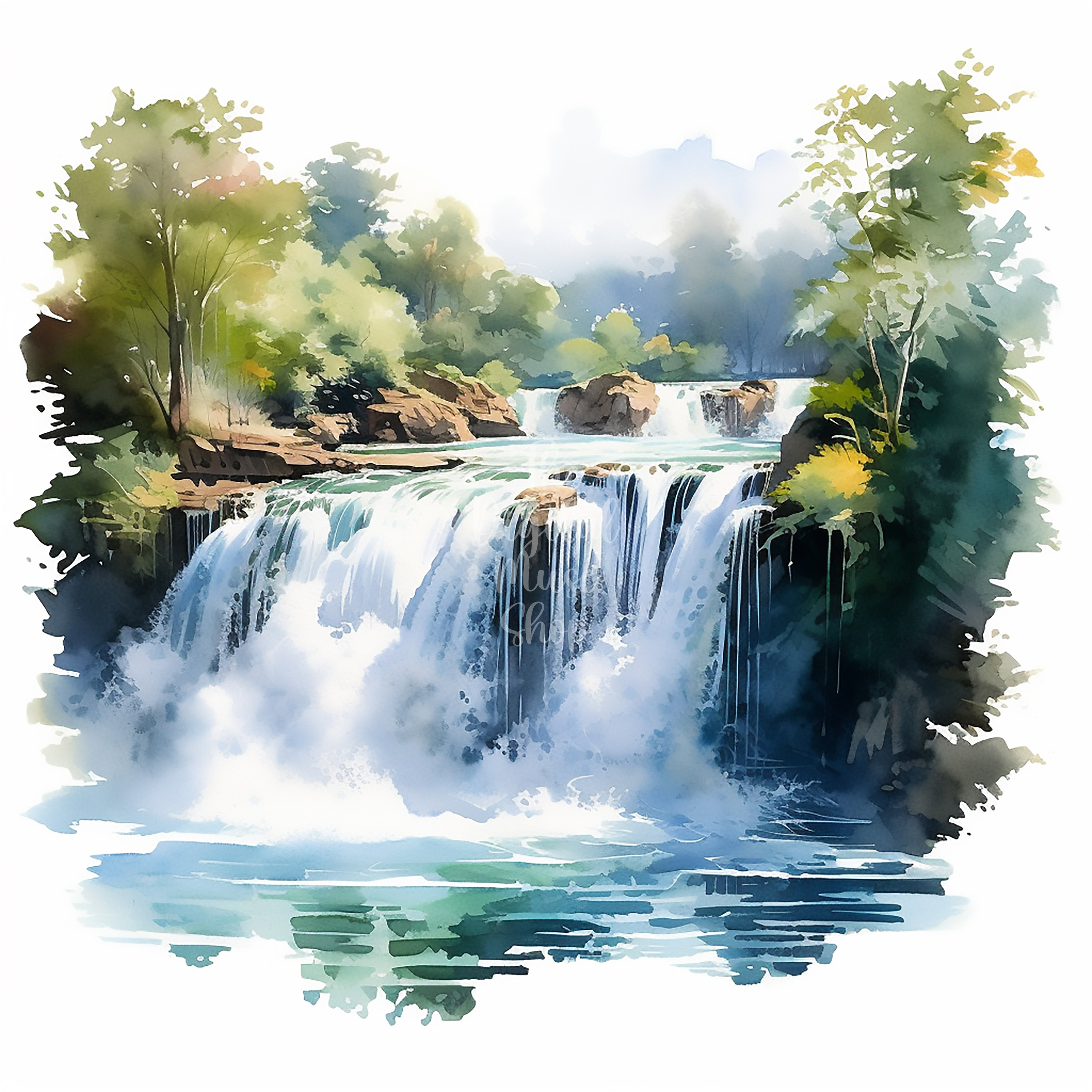 Waterfalls Clipart, 12 High Quality Jpgs, Watercolor Clipart, Waterfall ...