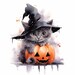 Halloween Witch Cat Clipart, 12 High Quality Jpgs, Watercolor Clipart ...