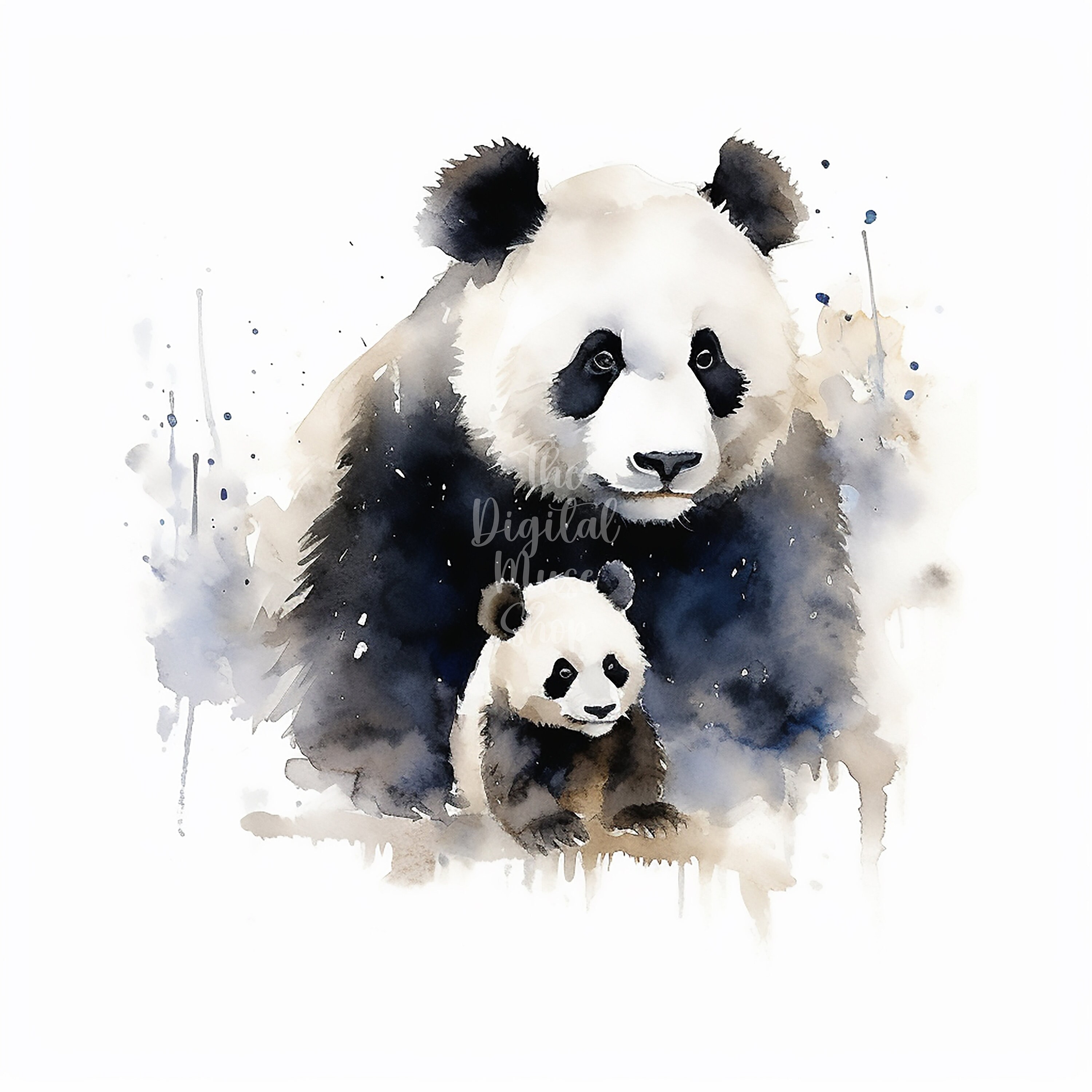 Mom and Baby Panda Clipart, 12 High Quality Jpgs , Watercolor Clipart ...