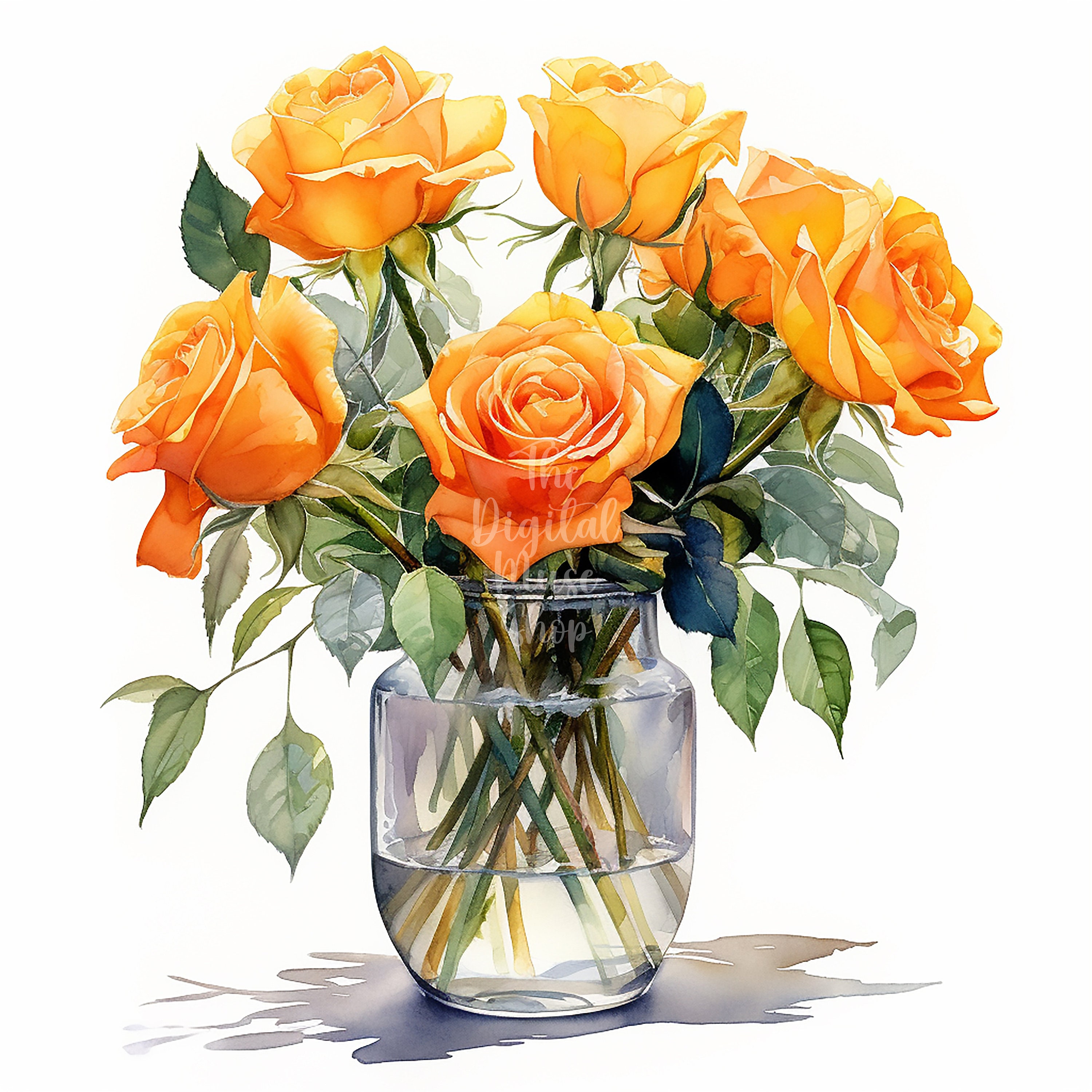 Vase of Orange Roses Clipart Watercolor Flowers Clipart - Etsy