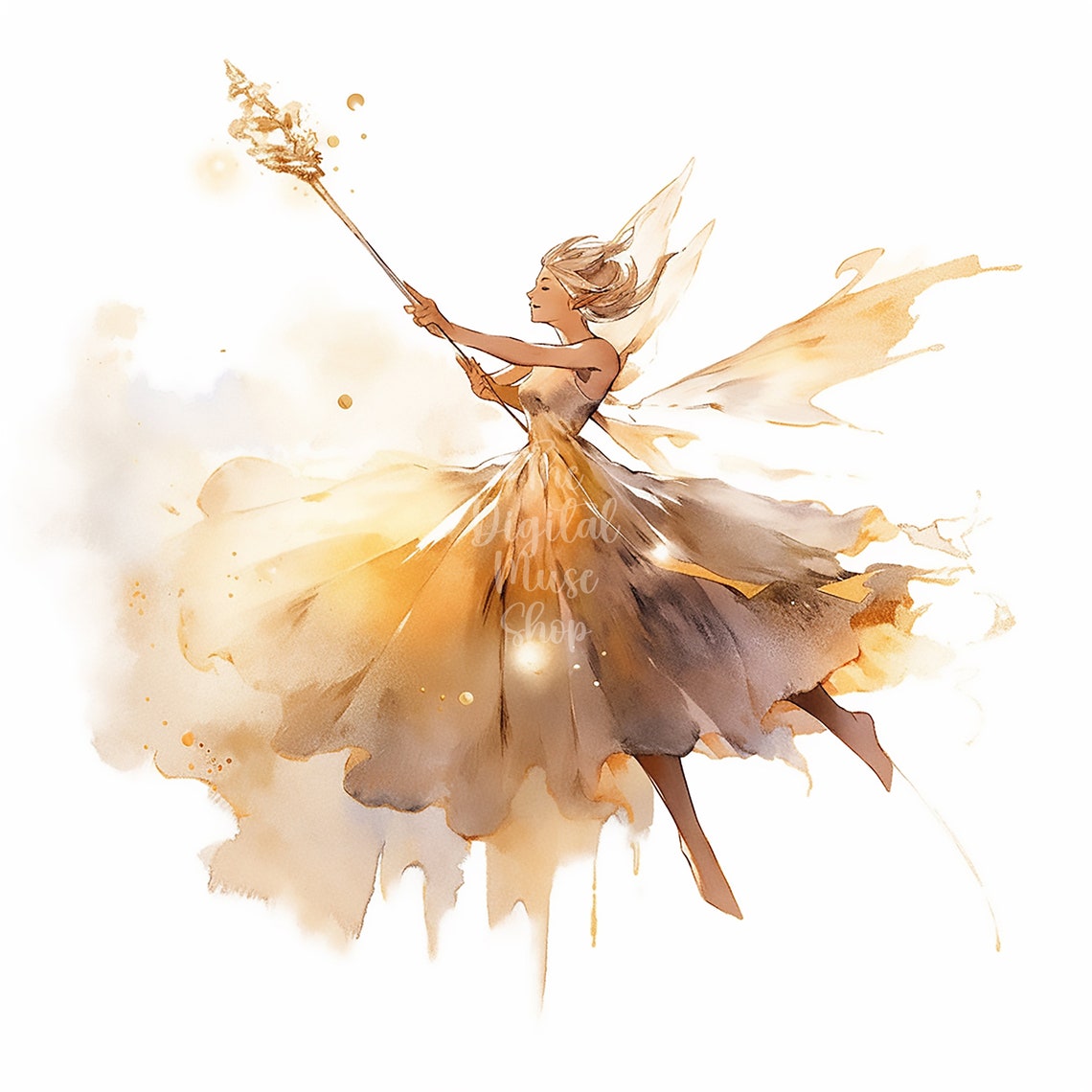 Golden Fairies Clipart Fairy Artwork Fairy Watercolor Clipart Digital ...