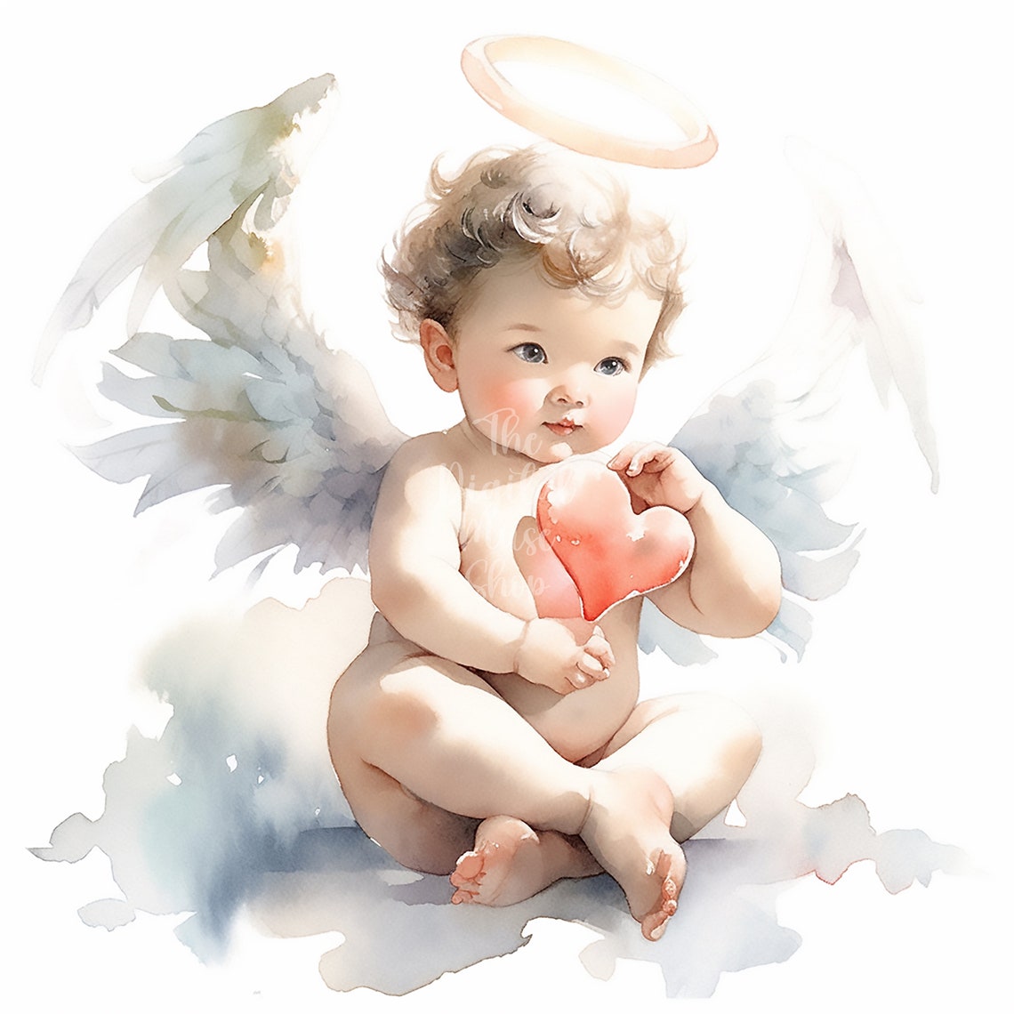 Cherub With Heart, Heart Clipart Watercolor Clipart Love Clipart Card ...