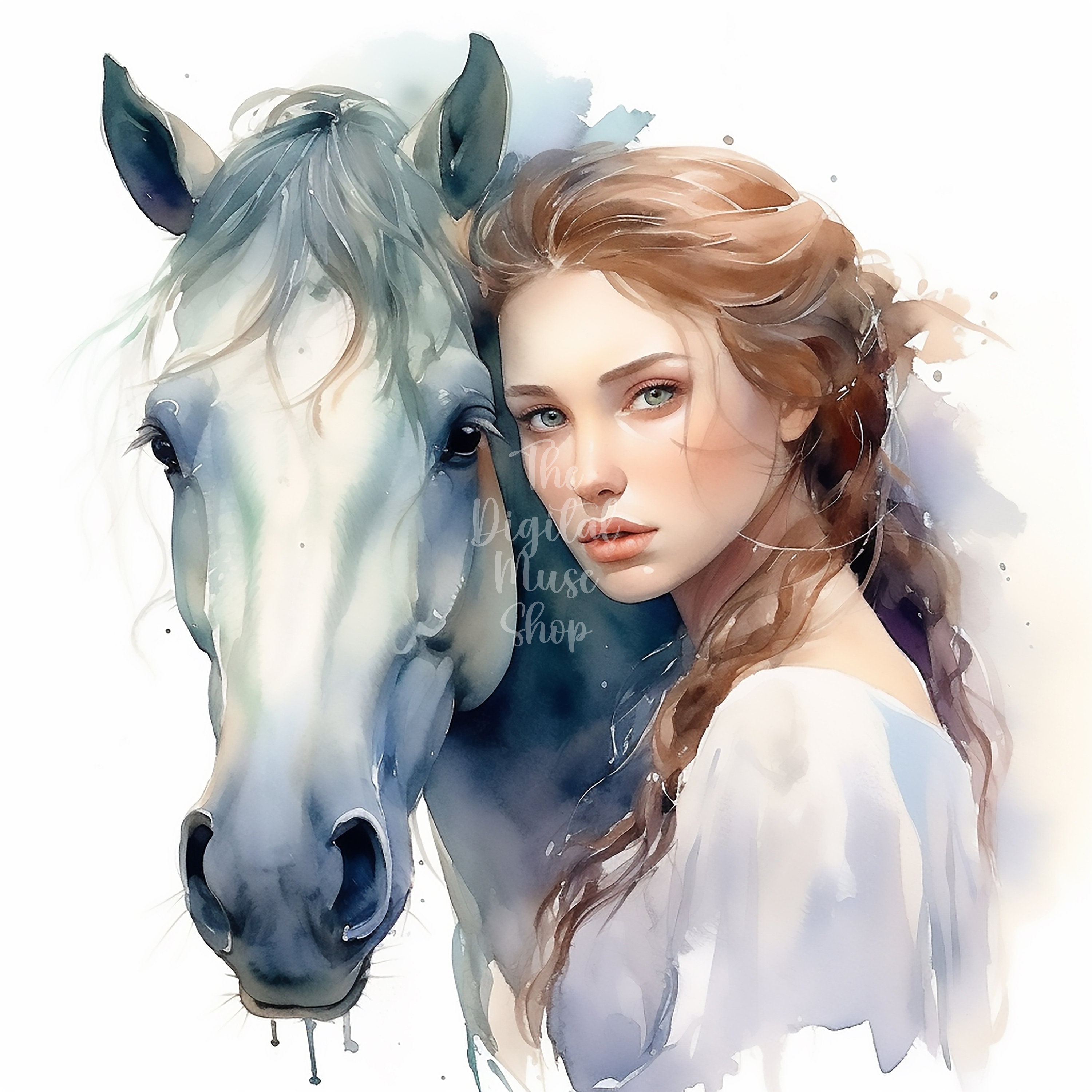 Watercolor Girl With Horse Clipart Digital Download Horse Clip - Etsy