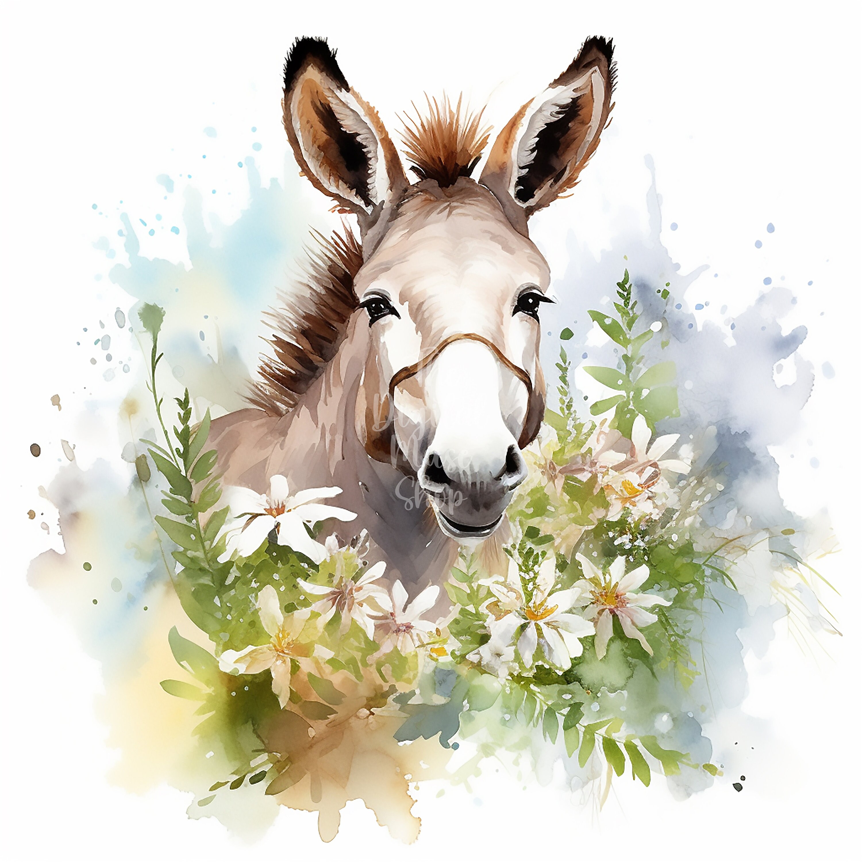 Watercolor Floral Donkey Clipart Bundles Scrapbook Junk Journal Digital ...