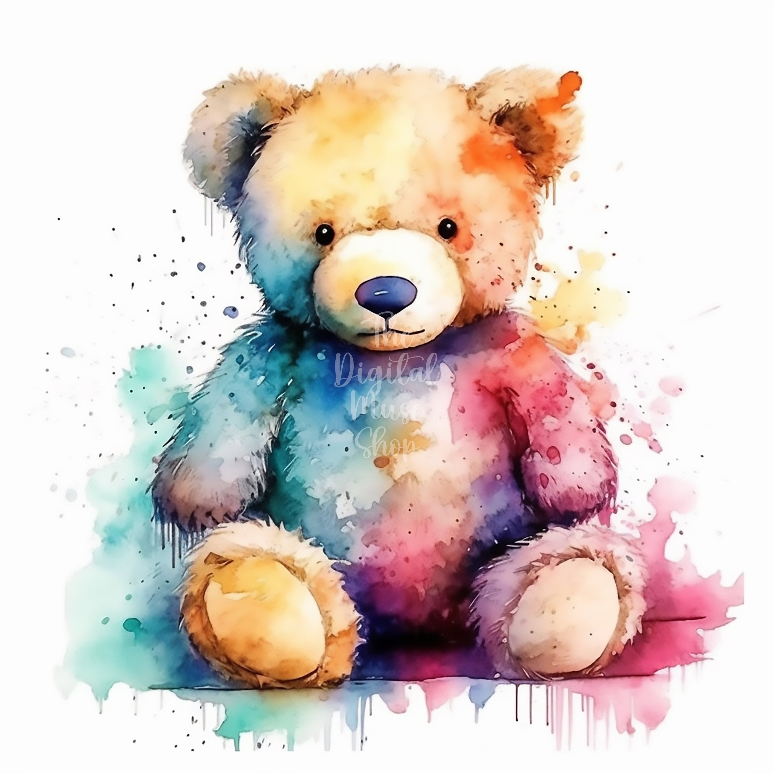 Colorful Teddy Bear Clipart, 12 High Quality Jpgs , Watercolor Clipart ...