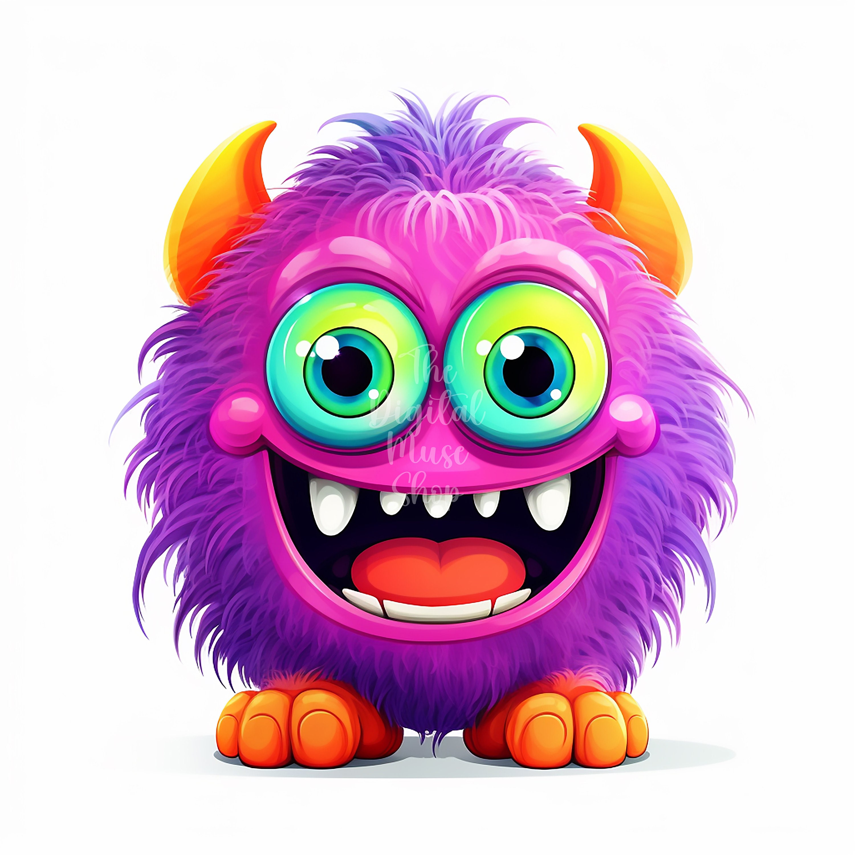 Cute Neon Fluffy Monsters Clipart Nursery Clipart Digital - Etsy