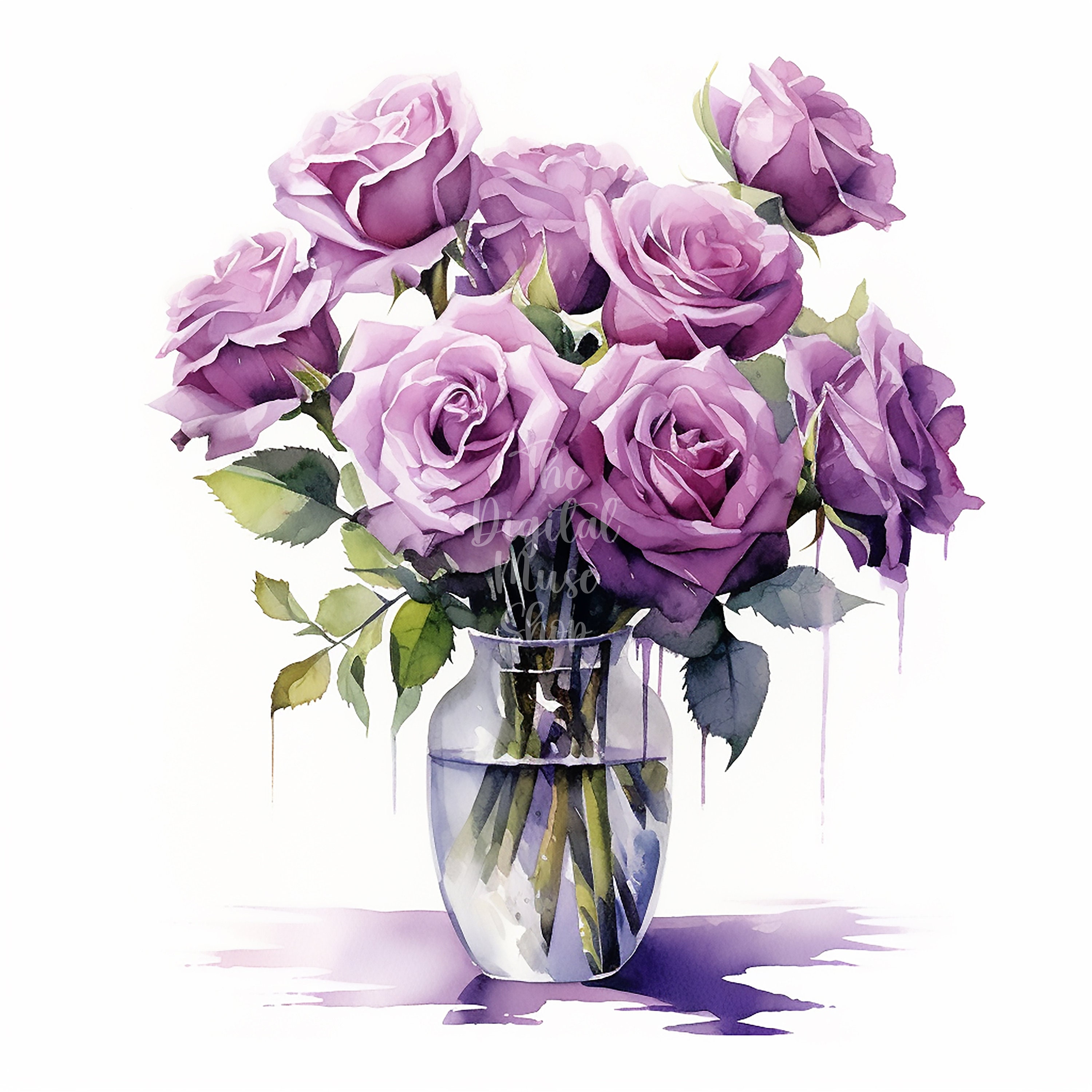 Vase of Purple Roses Clipart Watercolor Flowers Clipart Commercial Use ...