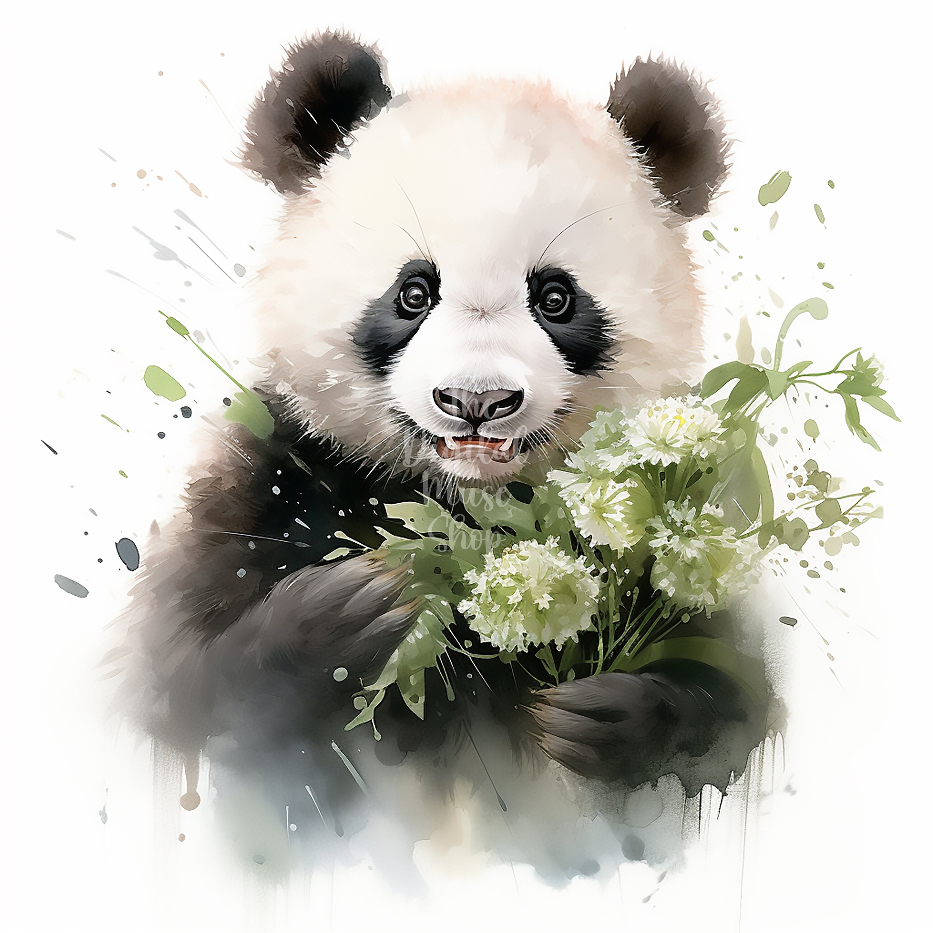 Panda Clipart Flower Watercolor Animal Clipart Panda Clip Art Animals ...