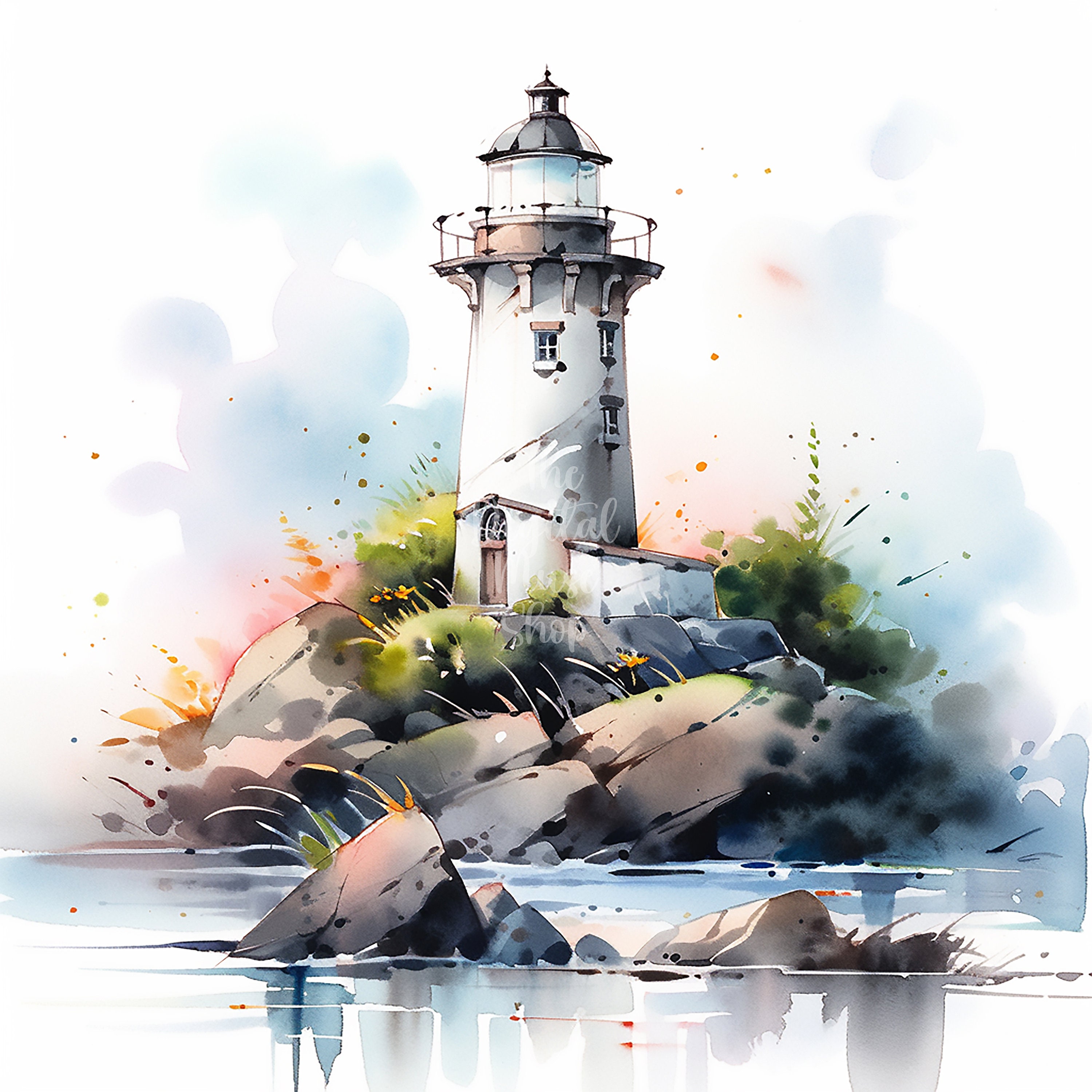 Watercolor Lighthouses Clipart, Scrapbook, Junk Journal, Lighthouse ...