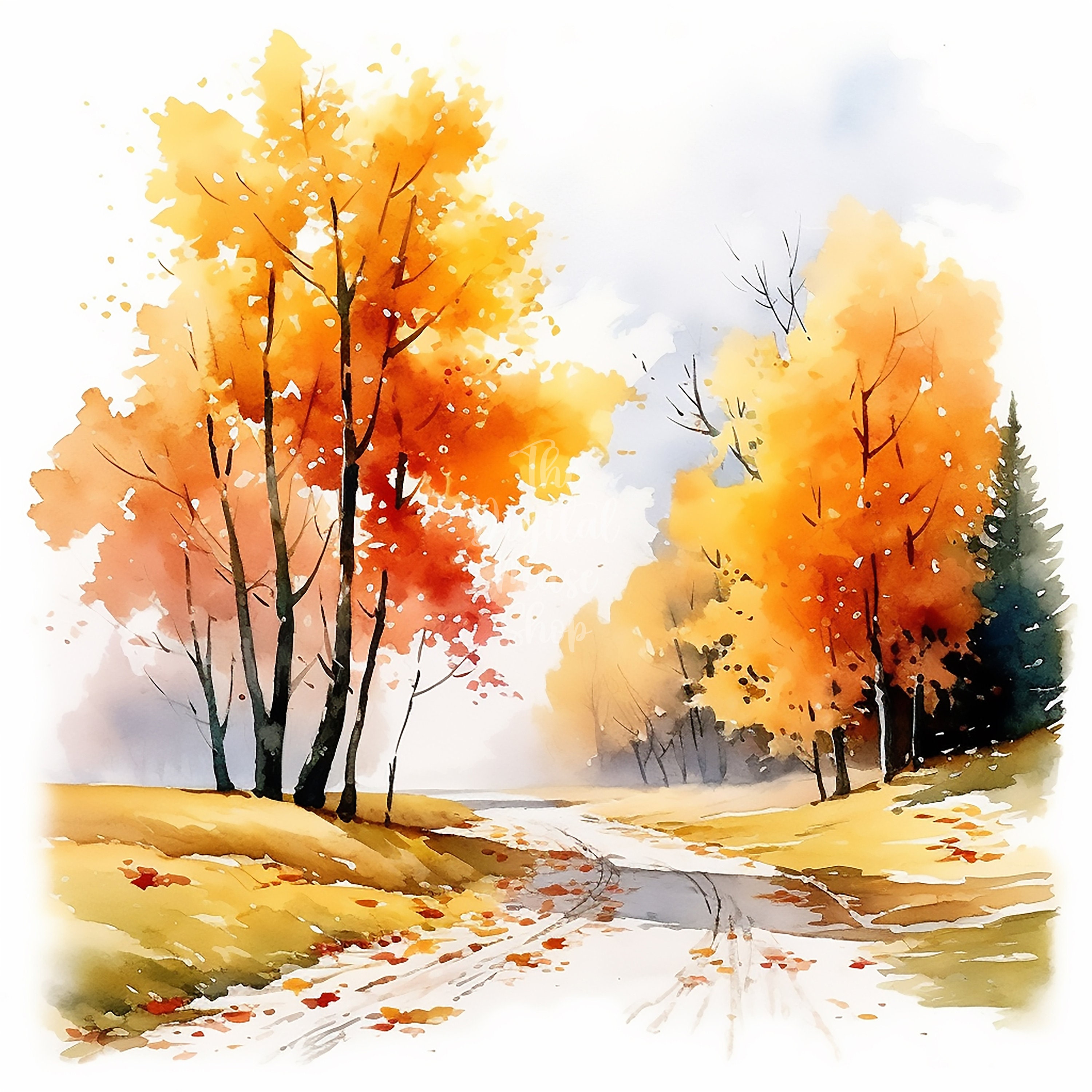 Watercolor Fall Forest Clipart Autumn Watercolor Clipart Tree Clipart ...