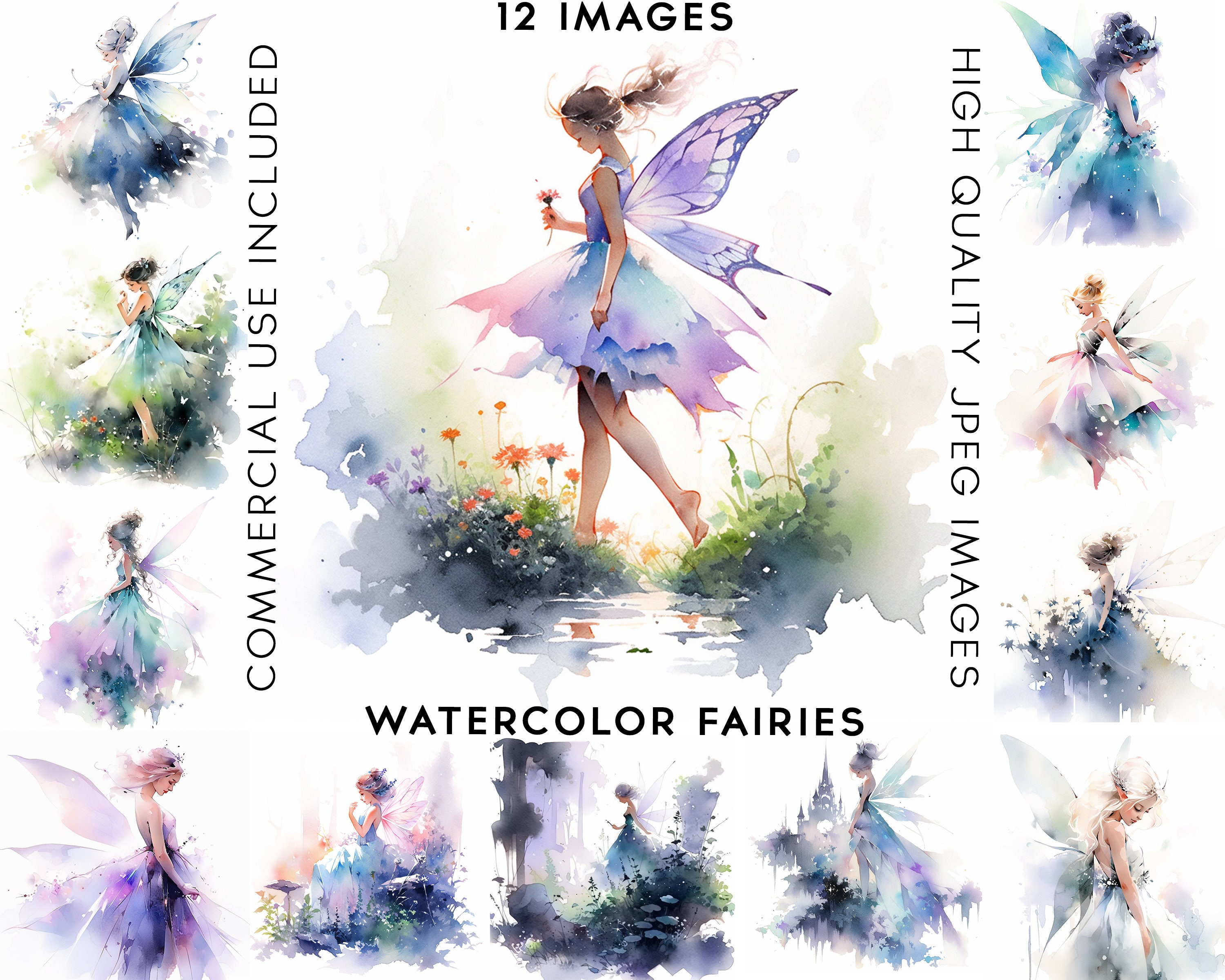 Watercolor Fairies Clipart, 10 High Quality Jpgs, Watercolor Clipart ...