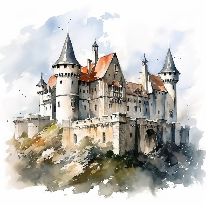 Medieval Castle Clipart, 12 High Quality Jpgs, Watercolor Clipart ...