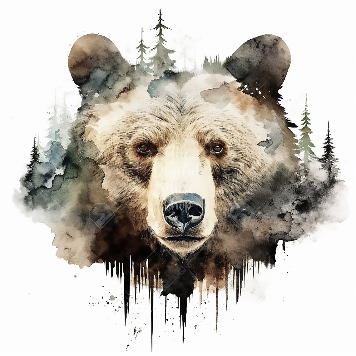 Bear and Forest Clipart, 12 High Quality Jpgs , Watercolor Clipart ...