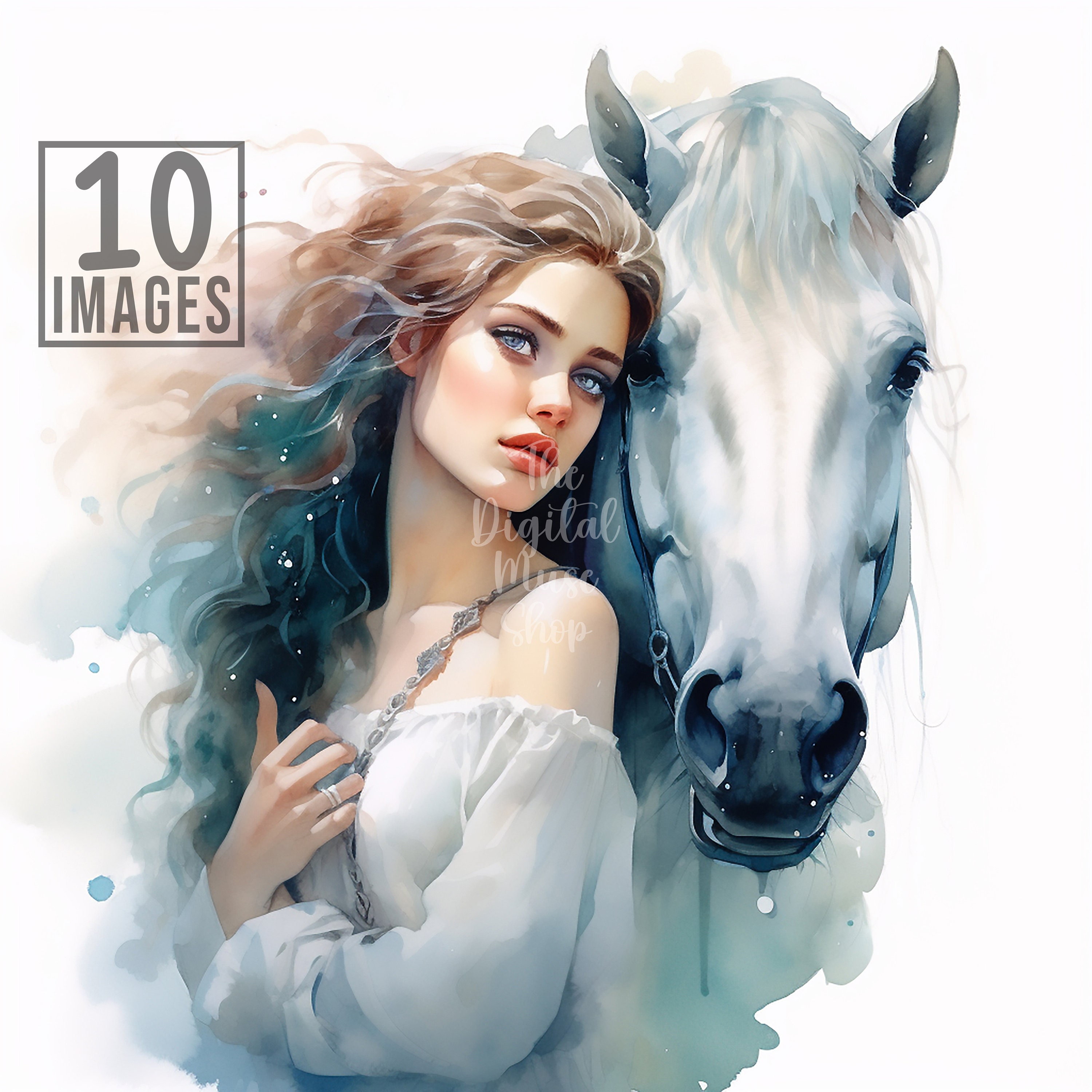 Watercolor Girl With Horse Clipart Digital Download Horse Clip - Etsy