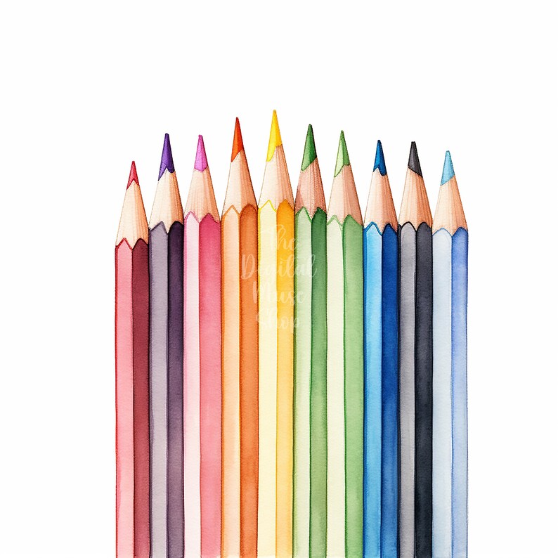 Colored Pencils Clipart, 11 High Quality Jpgs, Watercolor Pencils ...