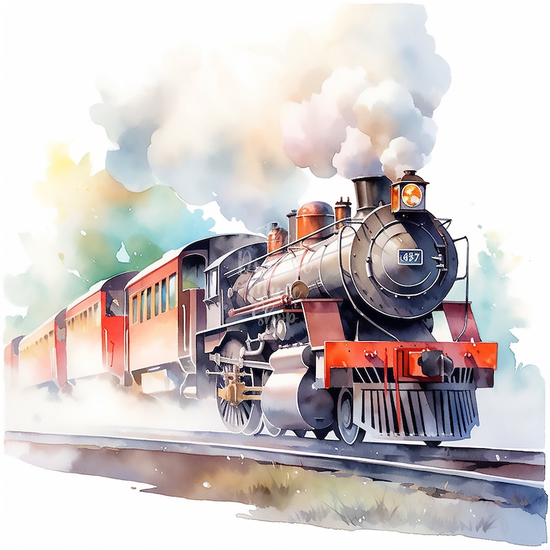 Old Steam Locomotive Clipart Watercolor Locomotive Art Train - Etsy
