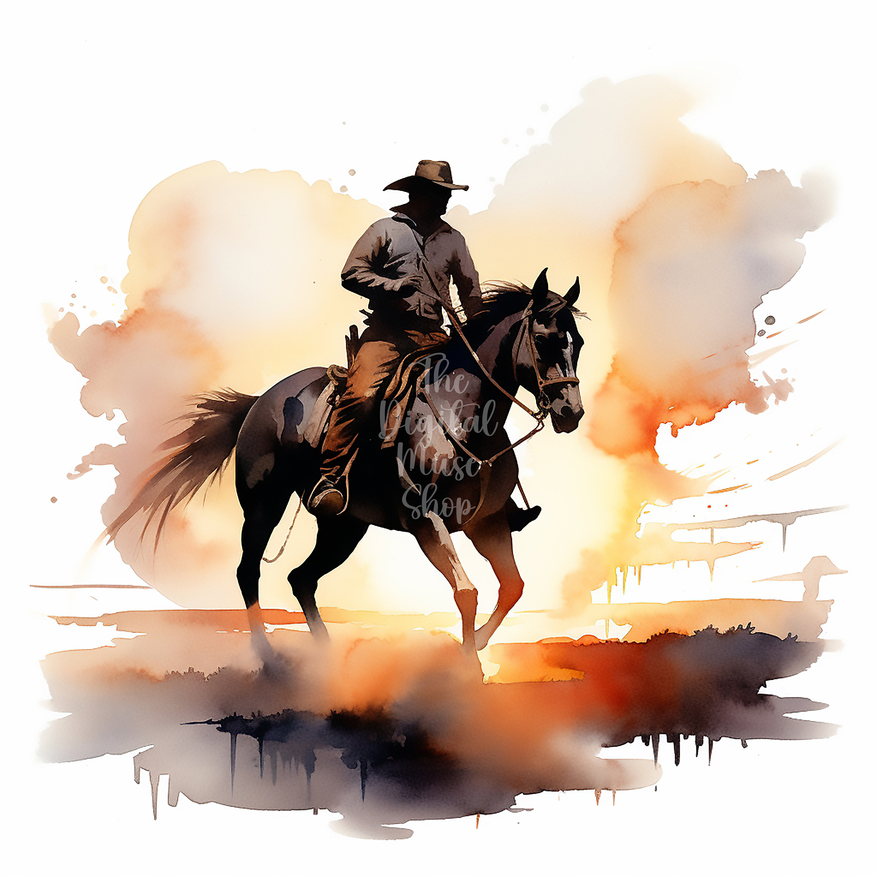 Cowboy Riding Horse Clipart Watercolor Cowboy Clipart Pack Horse Clip ...