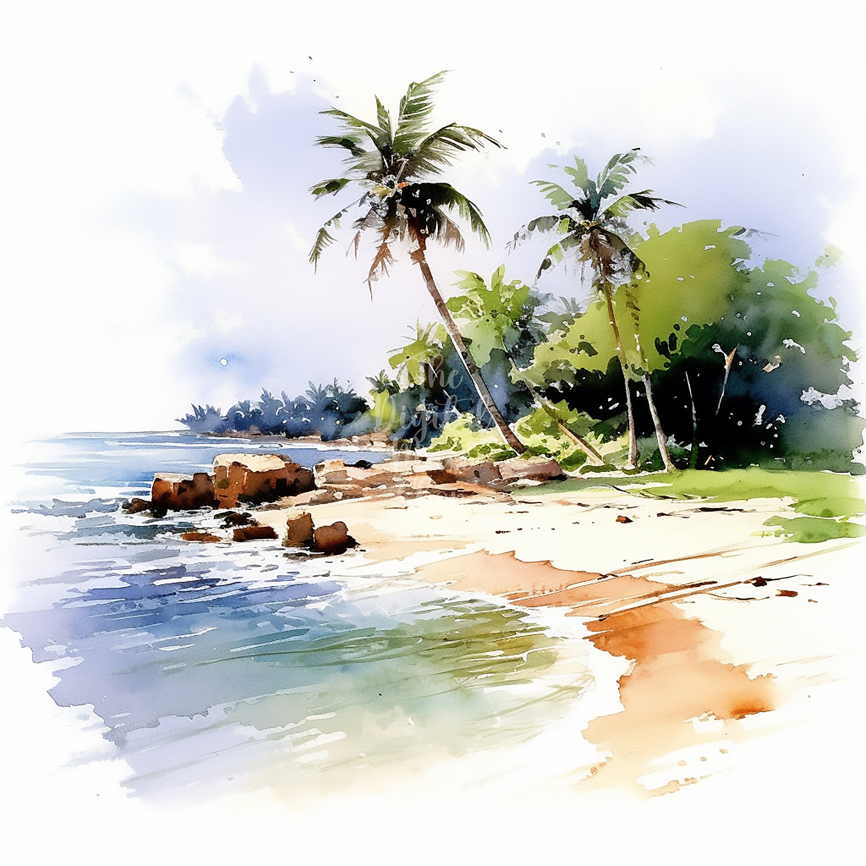 Watercolor Tropical Beach Clipart, 12 High Quality Jpgs, Watercolor ...