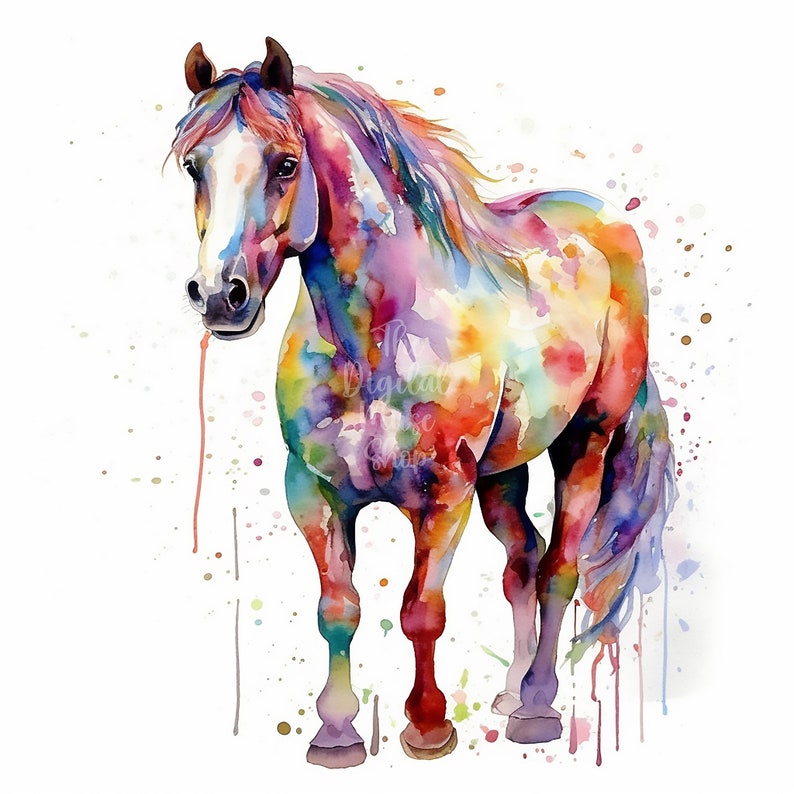 Colorful Horse Clipart, 12 High Quality Jpgs , Watercolor Clipart ...