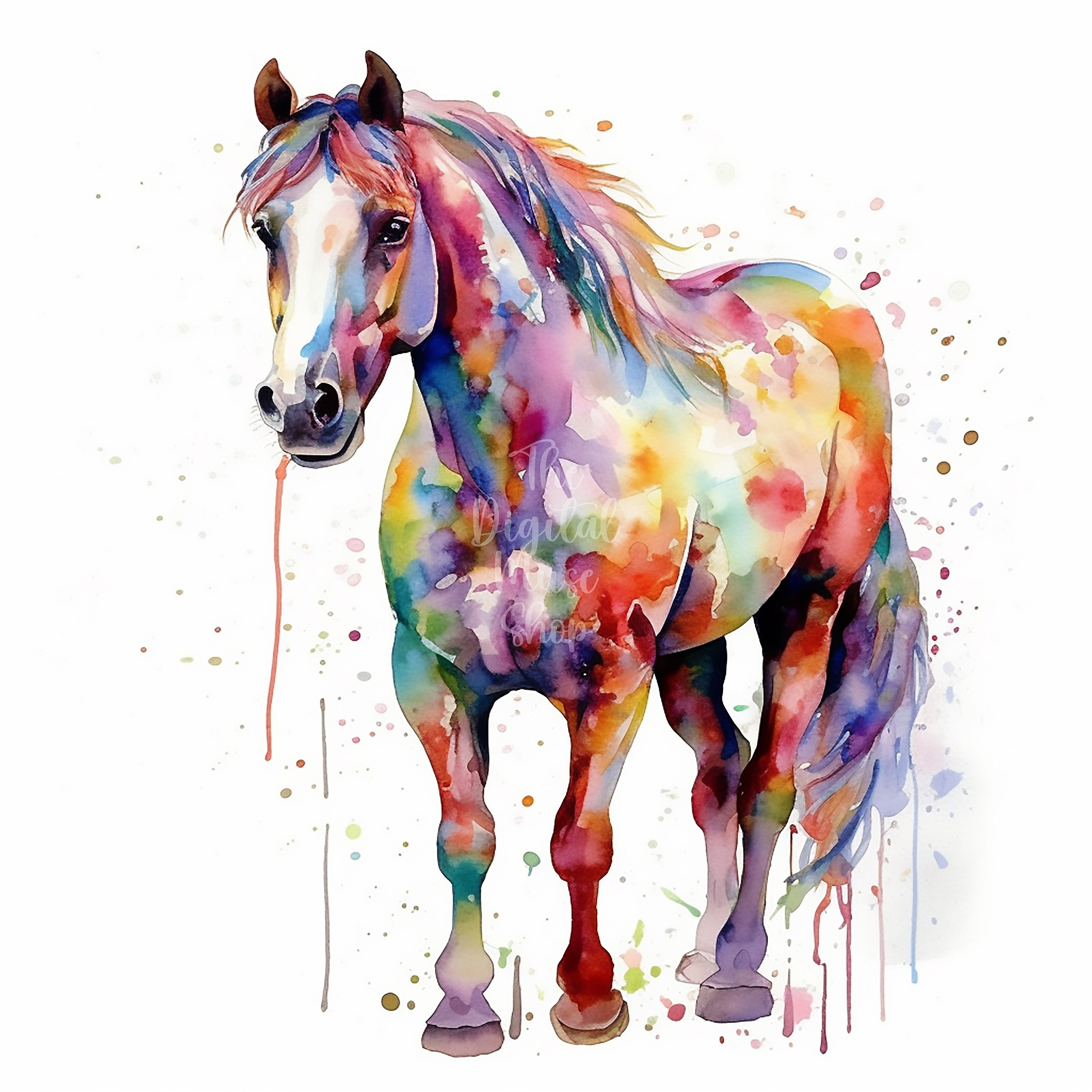 Colorful Horse Clipart, 12 High Quality Jpgs , Watercolor Clipart ...
