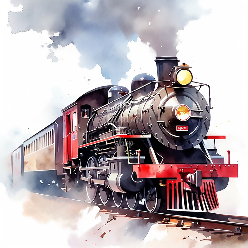 Old Steam Locomotive Clipart Watercolor Locomotive Art Train Clipart ...