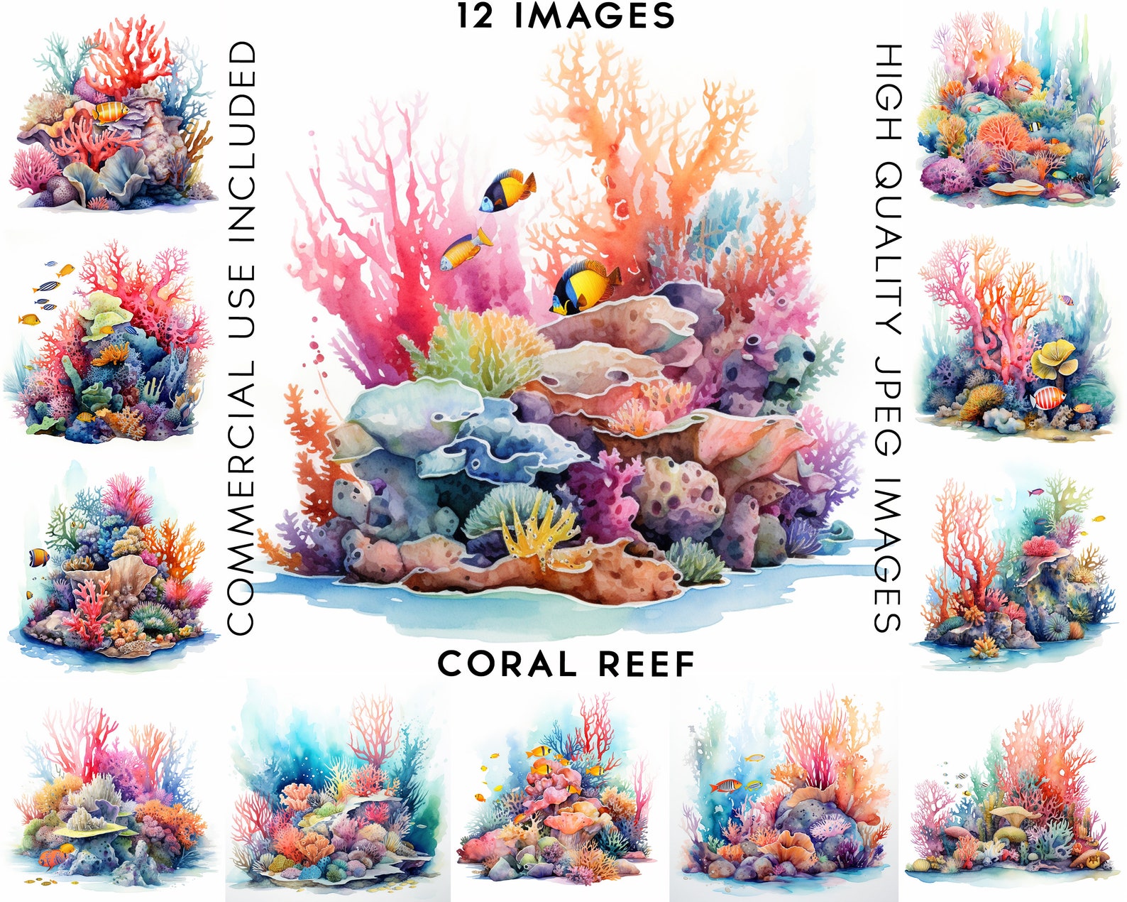 Watercolor Coral Reef Clipart, 12 High Quality Jpgs, Clip Art ...