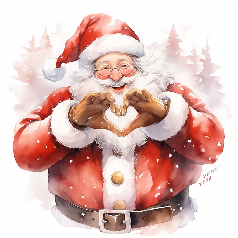 Santa Claus Hand Heart Clipart, Christmas Cards Christmas Digital Art ...