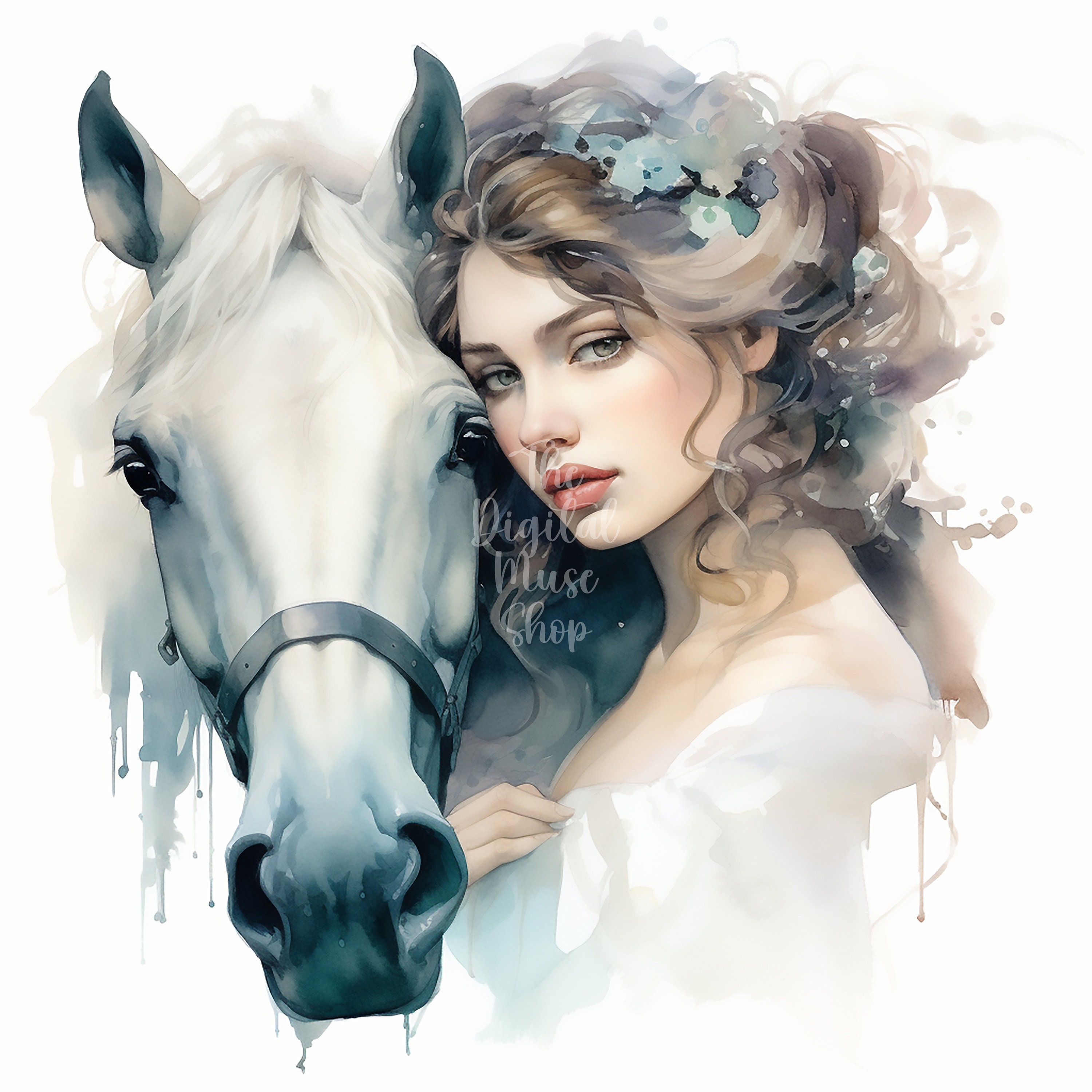 Watercolor Girl With Horse Clipart Digital Download Horse Clip - Etsy