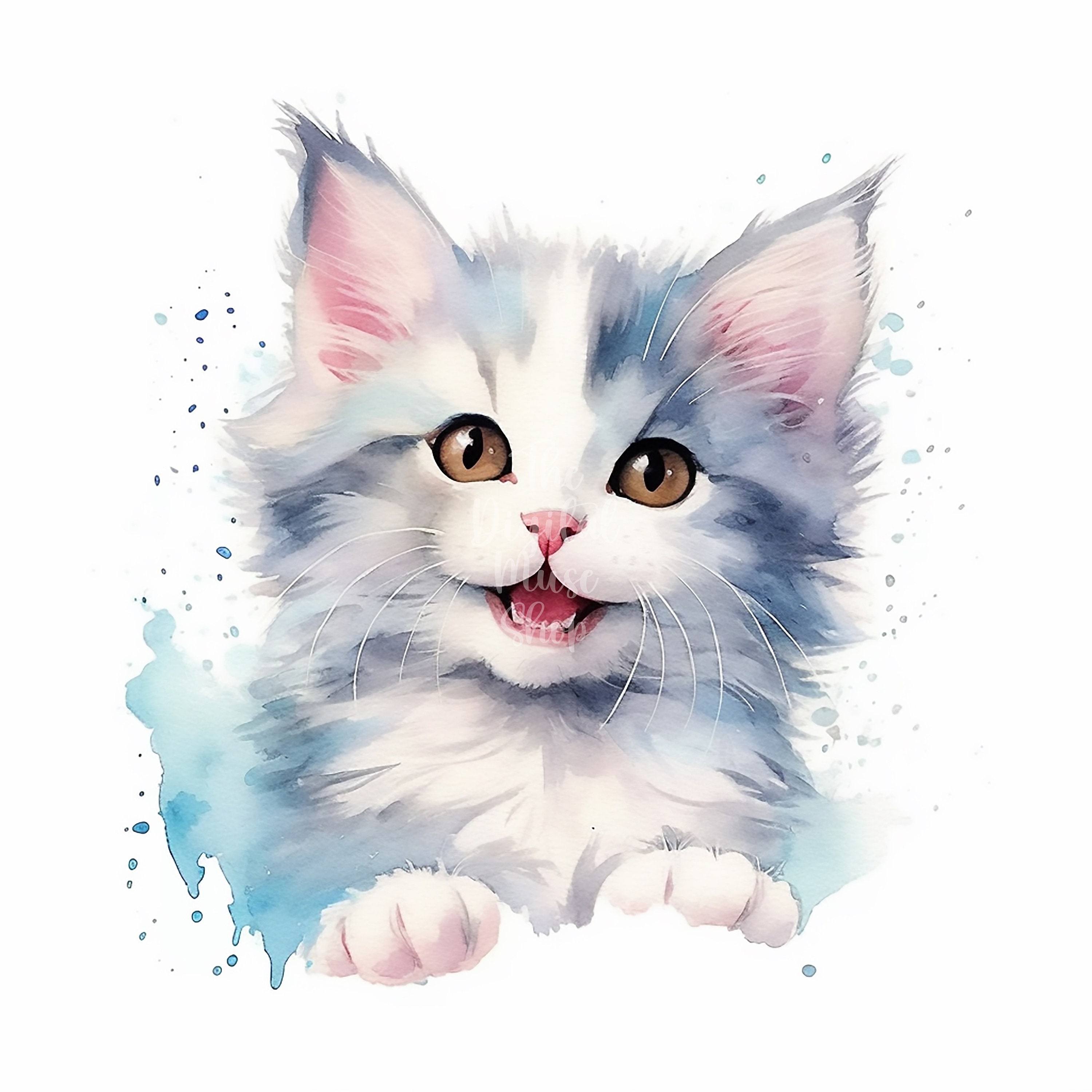 Happy Kittens Playing, 12 High Quality Jpgs, Watercolor Clipart ...