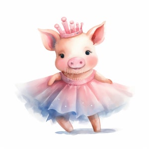 Ballerina Clipart Piglet Nursery Print Clip Art Pig Clipart Watercolor ...