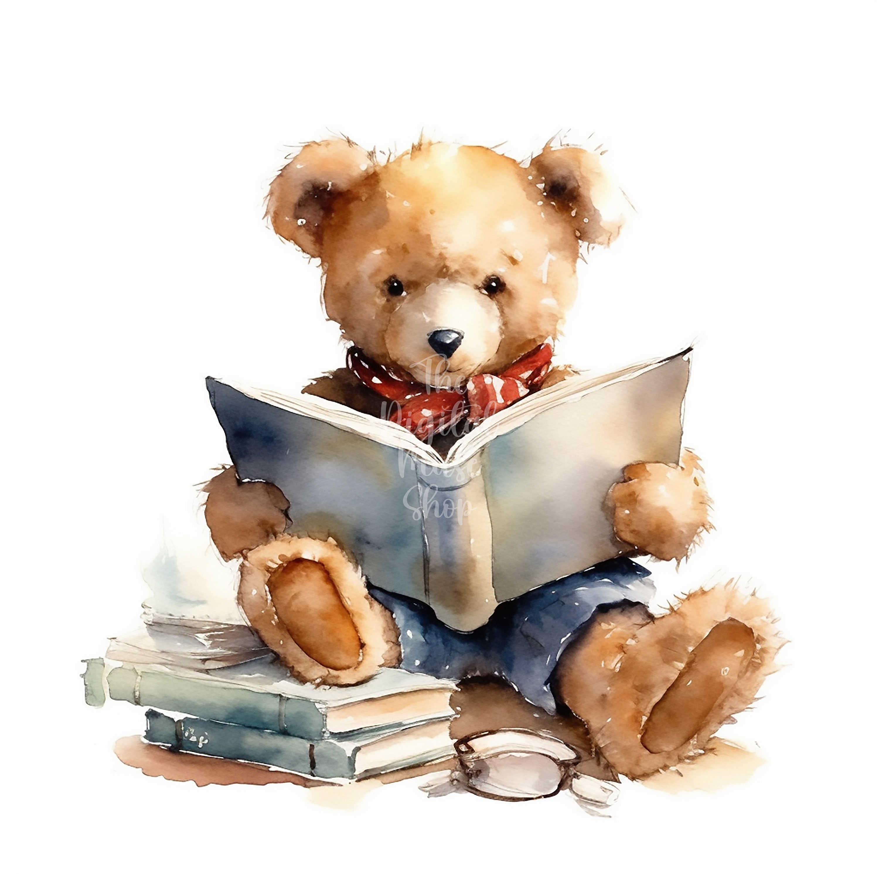 Teddy Bear Reading Clipart, 12 High Quality Jpgs , Watercolor Clipart ...
