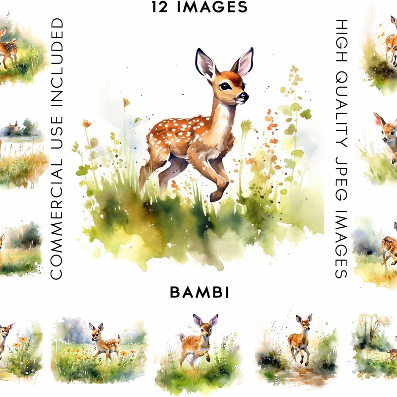 Bambi Watercolour Digital - Etsy