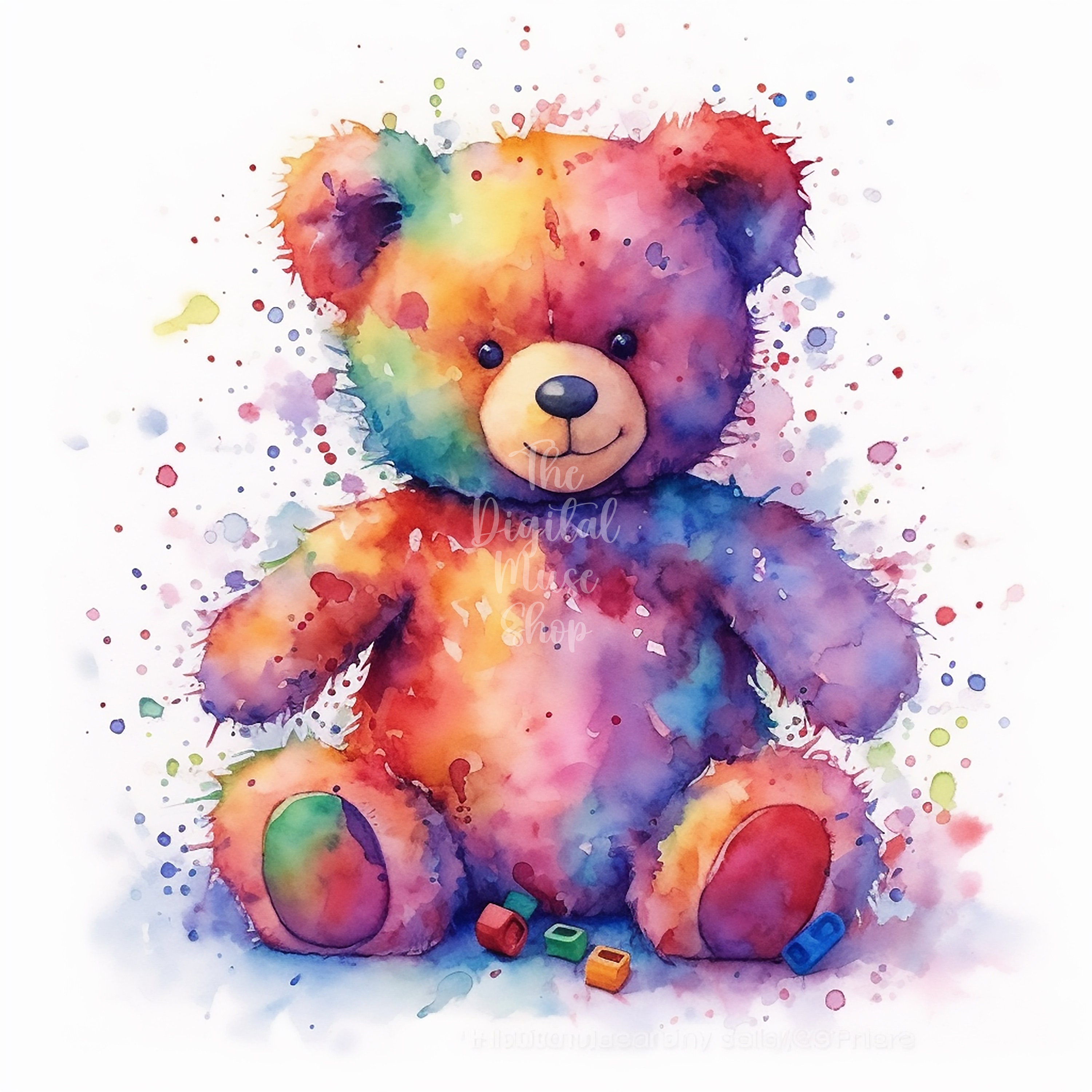 Colorful Teddy Bear Clipart, 12 High Quality Jpgs , Watercolor Clipart ...