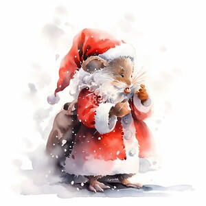 Santa Claus Mouse Clipart, Christmas Clipart Watercolor Clipart Digital ...