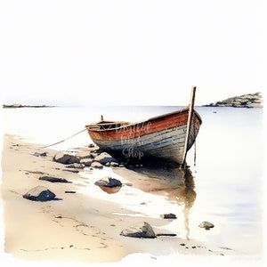 Boats on the Shore, 12 High Quality Jpgs, Watercolor Clipart, Clip Art ...