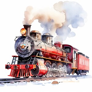 Old Steam Locomotive Clipart Watercolor Locomotive Art Train Clipart ...