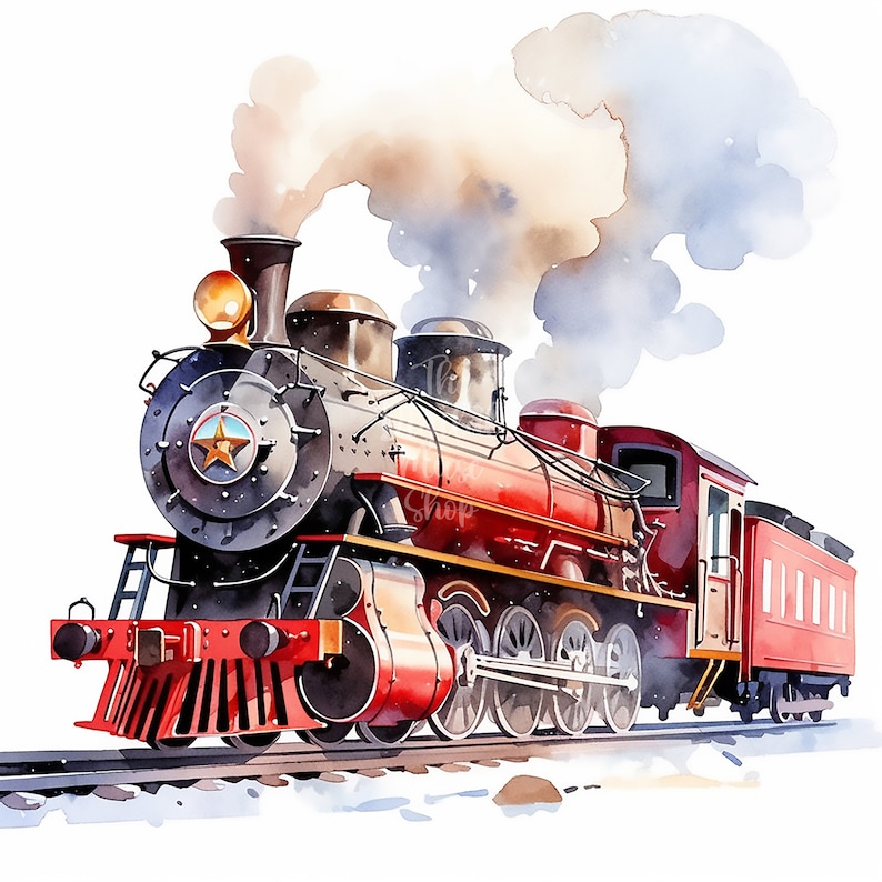 Old Steam Locomotive Clipart Watercolor Locomotive Art Train Clipart ...