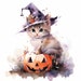 Halloween Witch Cat Clipart, 12 High Quality Jpgs, Watercolor Clipart ...