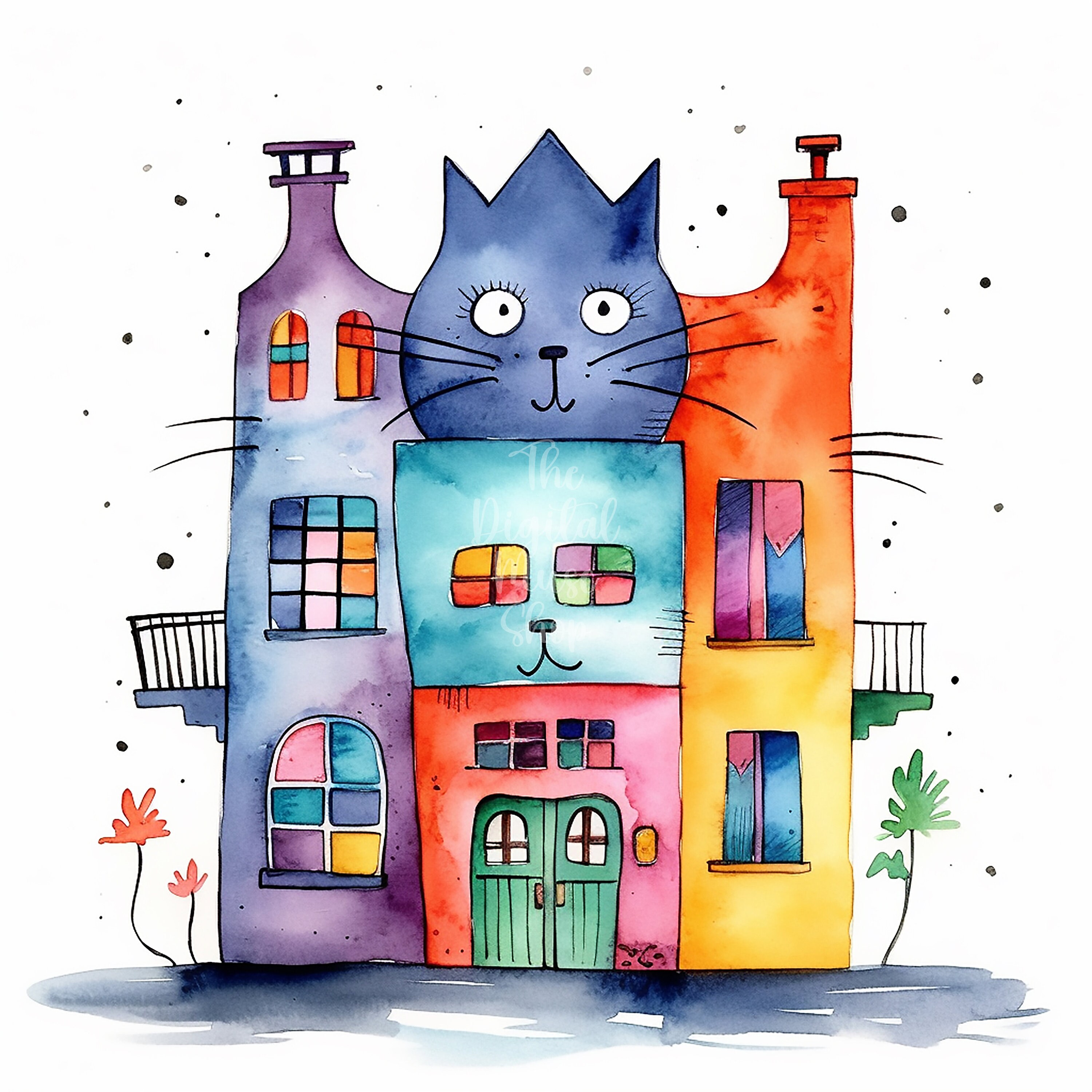Quirky House Cat Clipart 12 High Quality Jpgs Watercolor - Etsy