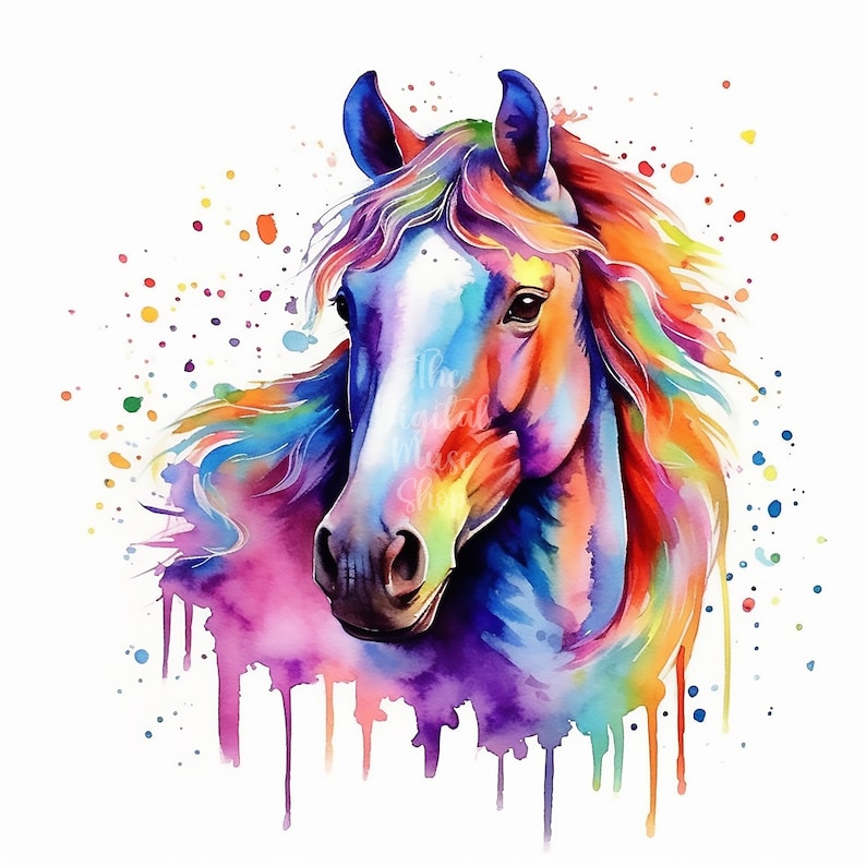 Colorful Horse Clipart, 12 High Quality Jpgs , Watercolor Clipart ...