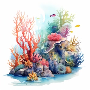 Watercolor Coral Reef Clipart, 12 High Quality Jpgs, Clip Art ...