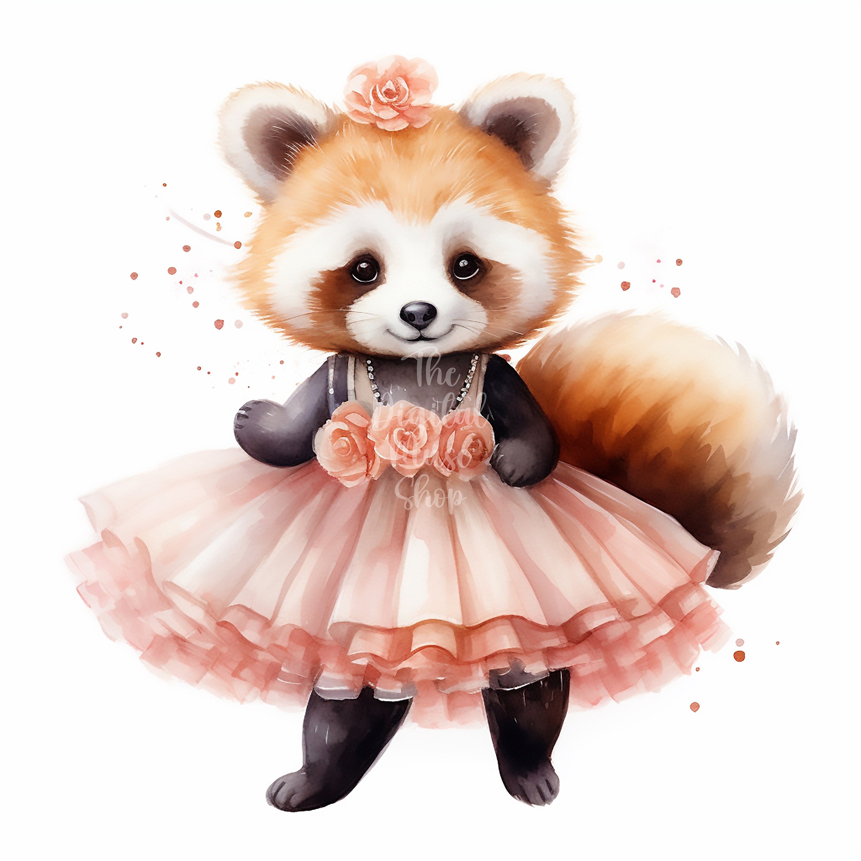 Ballerina Clipart Red Panda Illustration Nursery Art - Etsy
