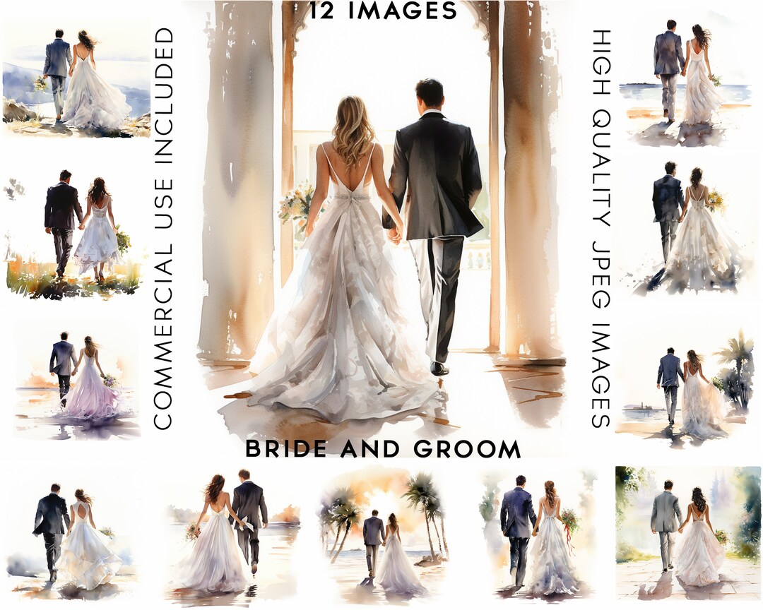 Bride and Groom Clipart, 12 High Quality Jpgs, Wedding Clipart ...