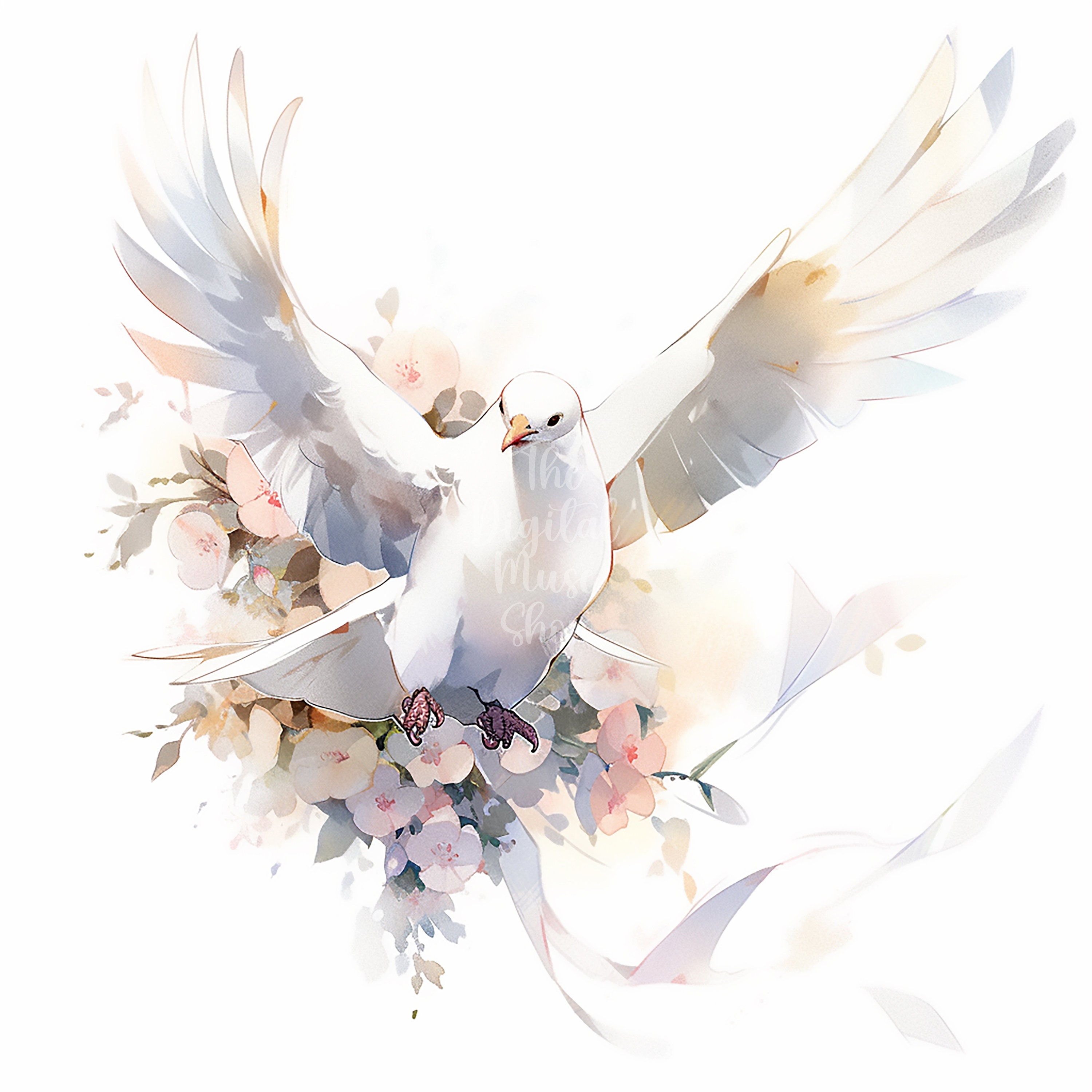 White Dove and Flowers 12 High Quality Jpgs Watercolor - Etsy