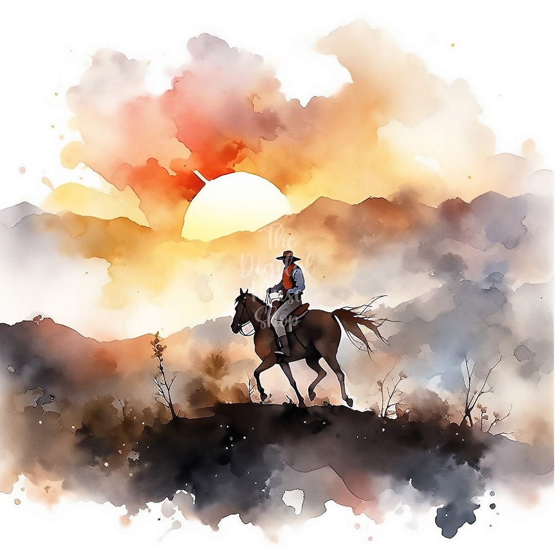 Cowboy Riding Horse Clipart Watercolor Cowboy Clipart Pack - Etsy