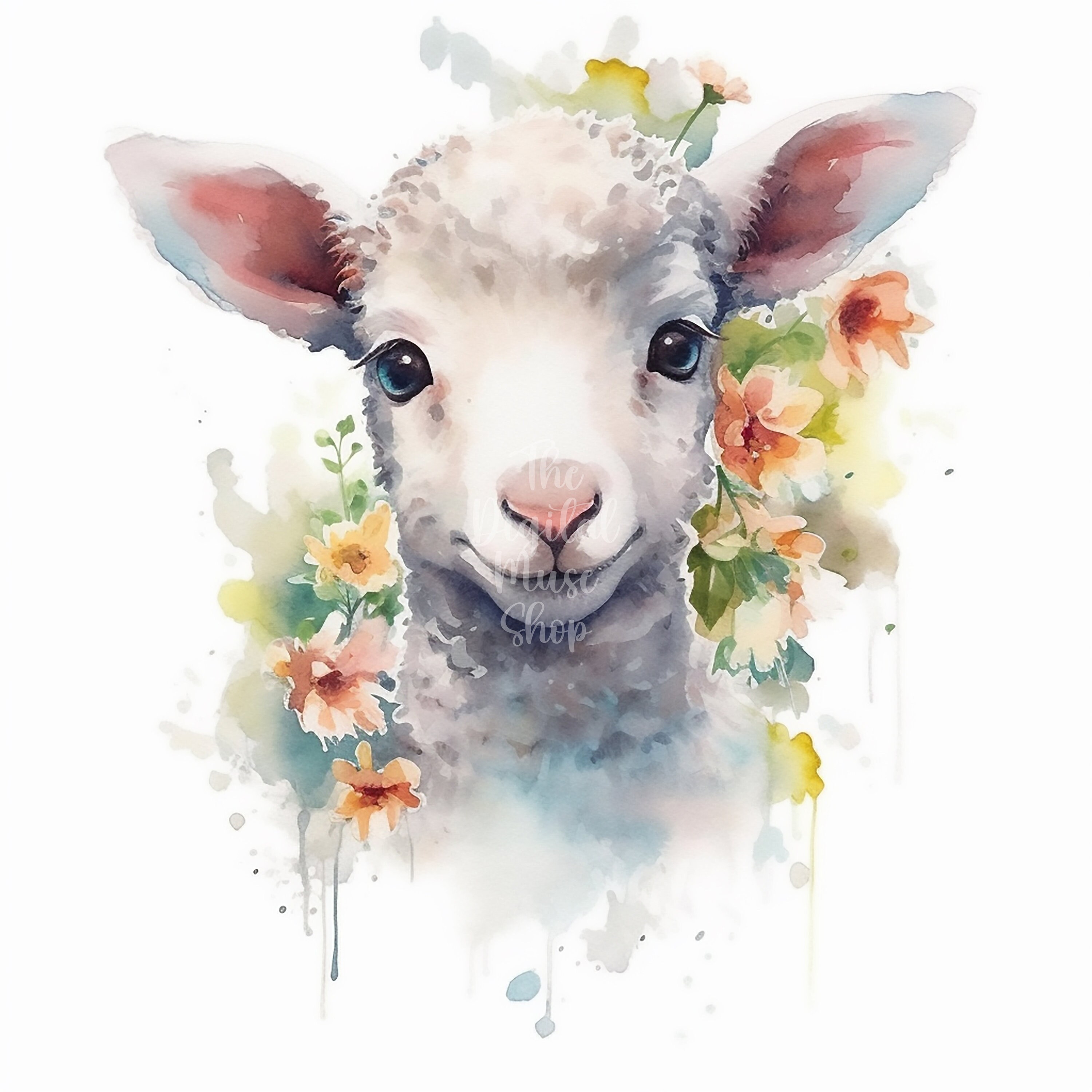 Lamb With Flowers Clipart, 10 High Quality Jpgs, Watercolor Clipart ...