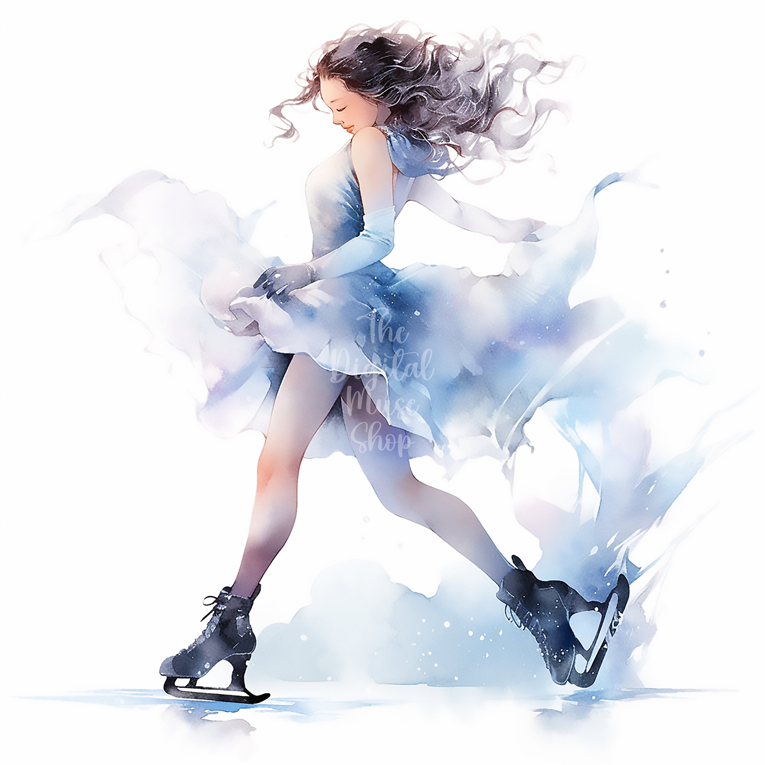 Ice Skating Clipart, Watercolor Figure Skating Clipart Skater ...